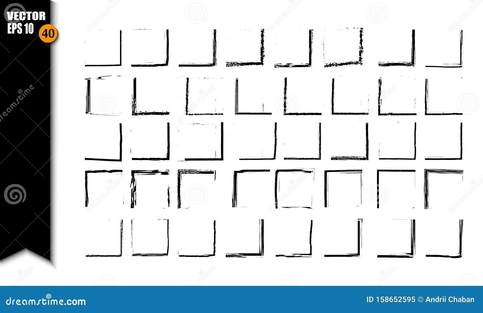 Set of Black Square Grunge Frames. Collection of Geometric Rectangle ...