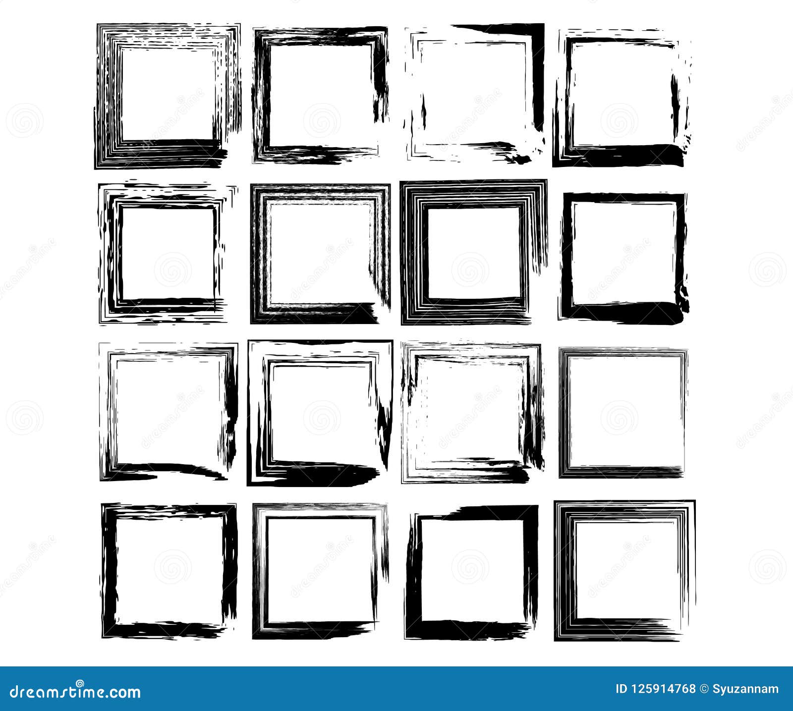 Set of Black Rectangle Empy Grunge Frames. Vector Illustration. Stock ...