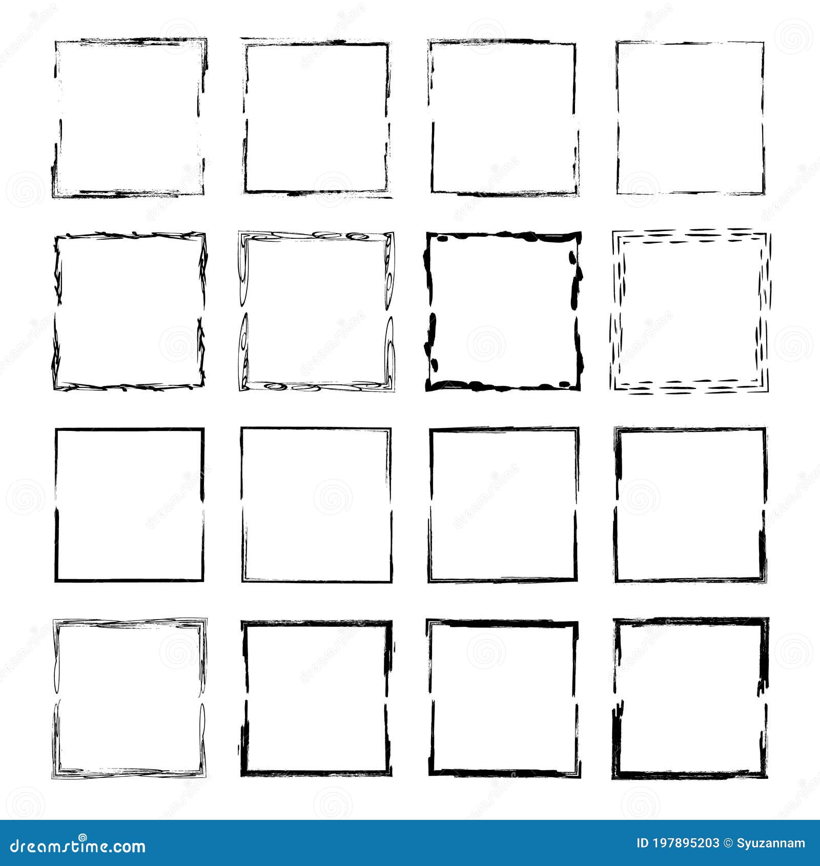 Set of Black Square Vector Grunge Frames Stock Vector - Illustration of geometric, elements ...