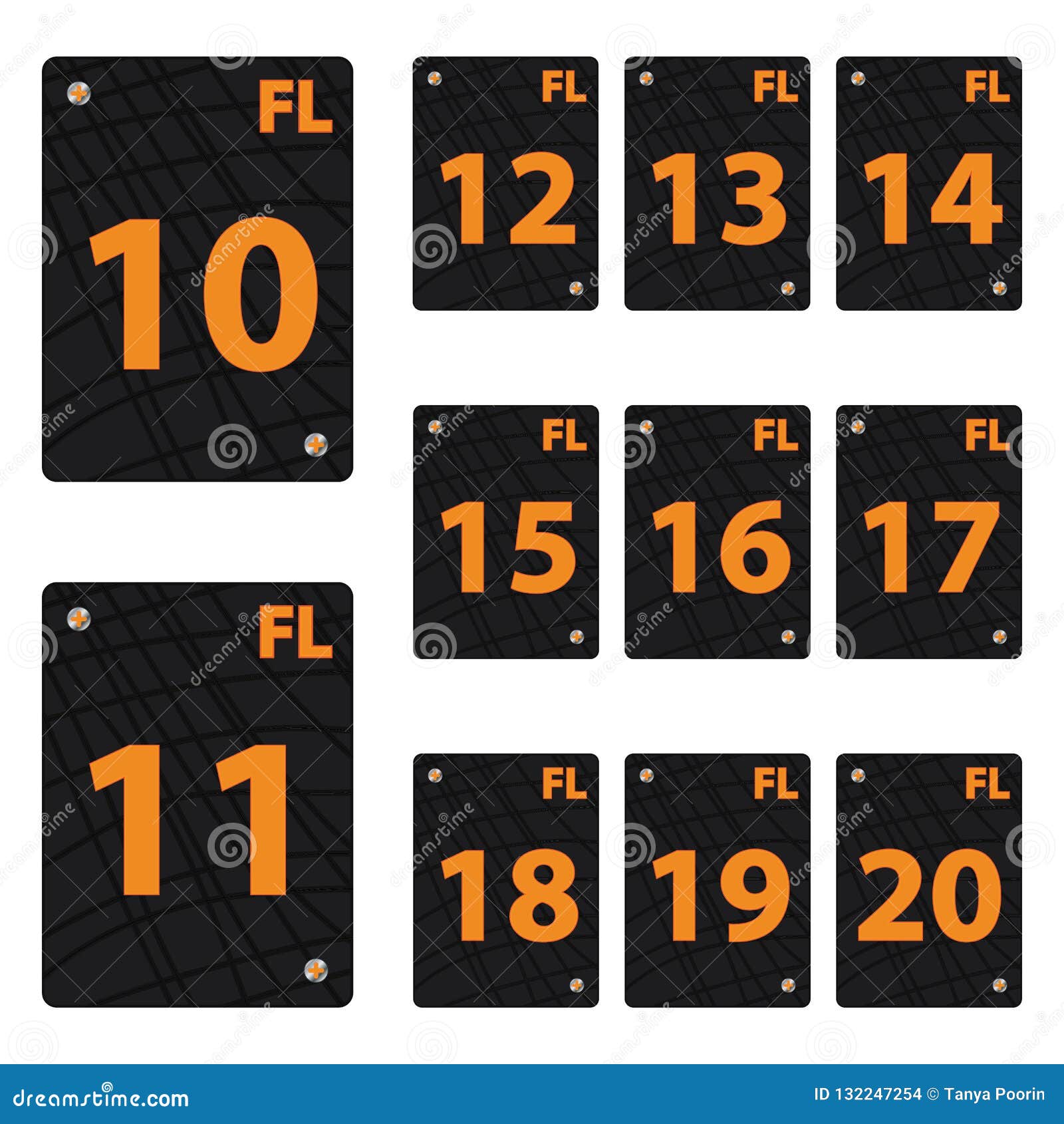 Set of Black Squares with Orange Numbers. Stock Vector - Illustration ...