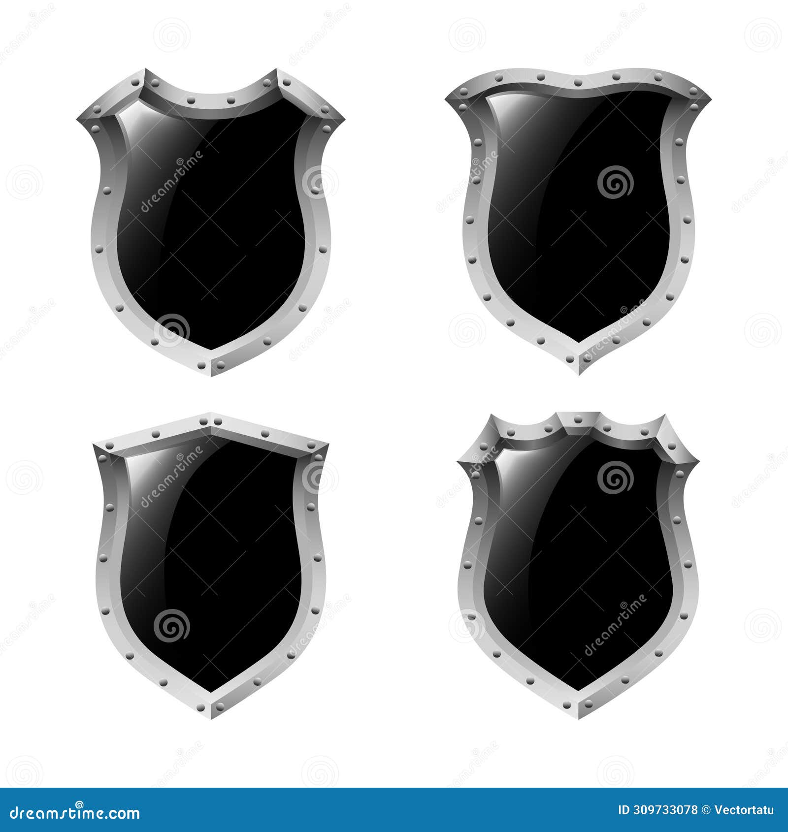 Set of black steel shields stock vector. Illustration of glossy - 309733078