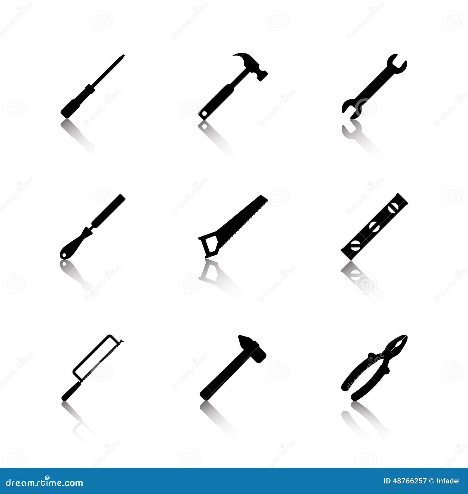 Set of Black Tools with Reflection Stock Vector - Illustration of ...