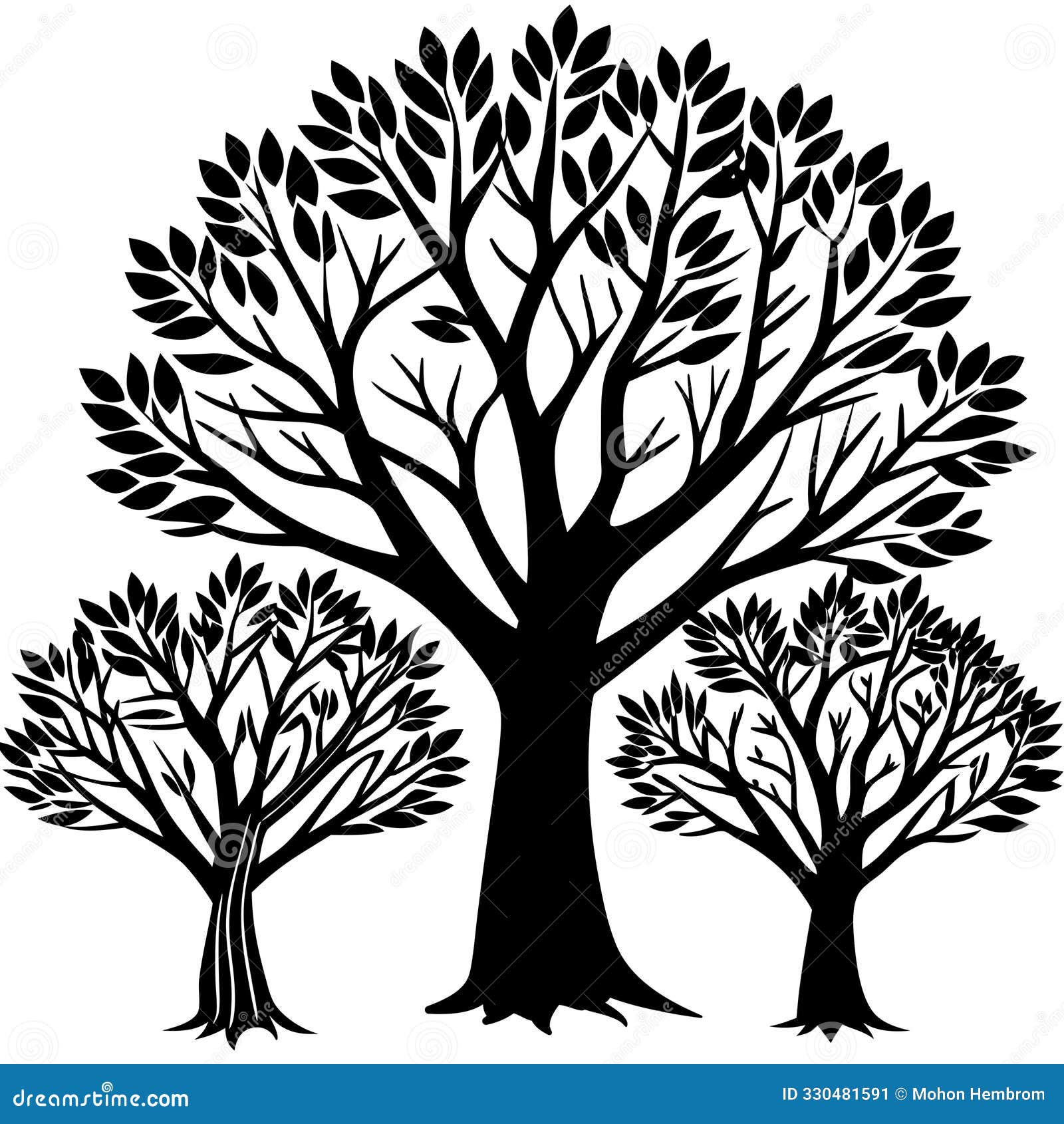 A Set of Black Trees Vector Outline Illustrations Stock Illustration ...