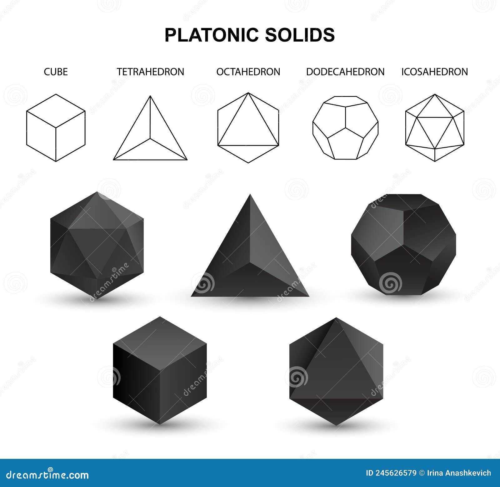 Dodecahedron Icosahedron Complicated Figures Icons Vector Illustration ...
