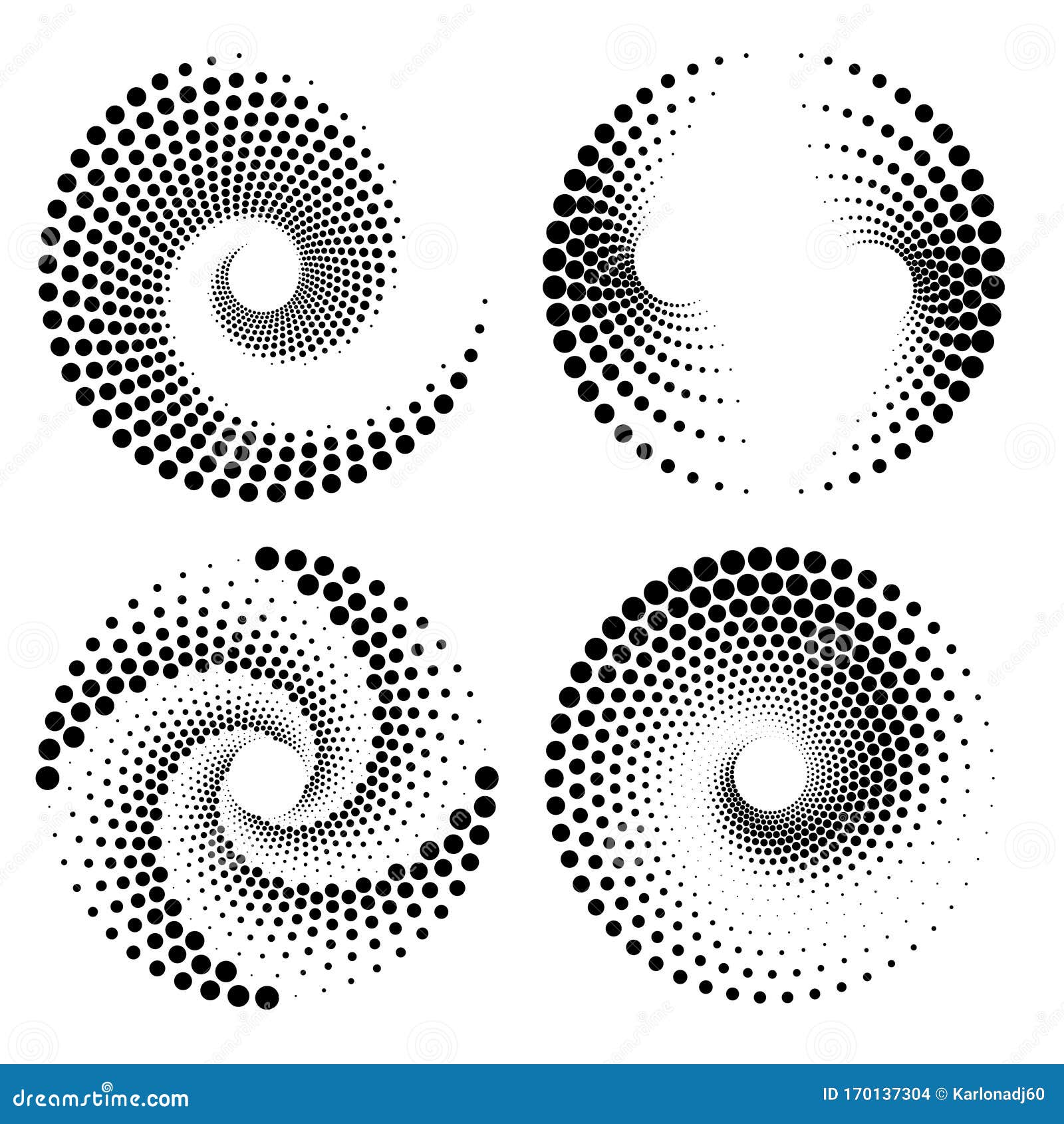 Set of Black Vector Halftone Dots in Spiral Form Stock Vector ...