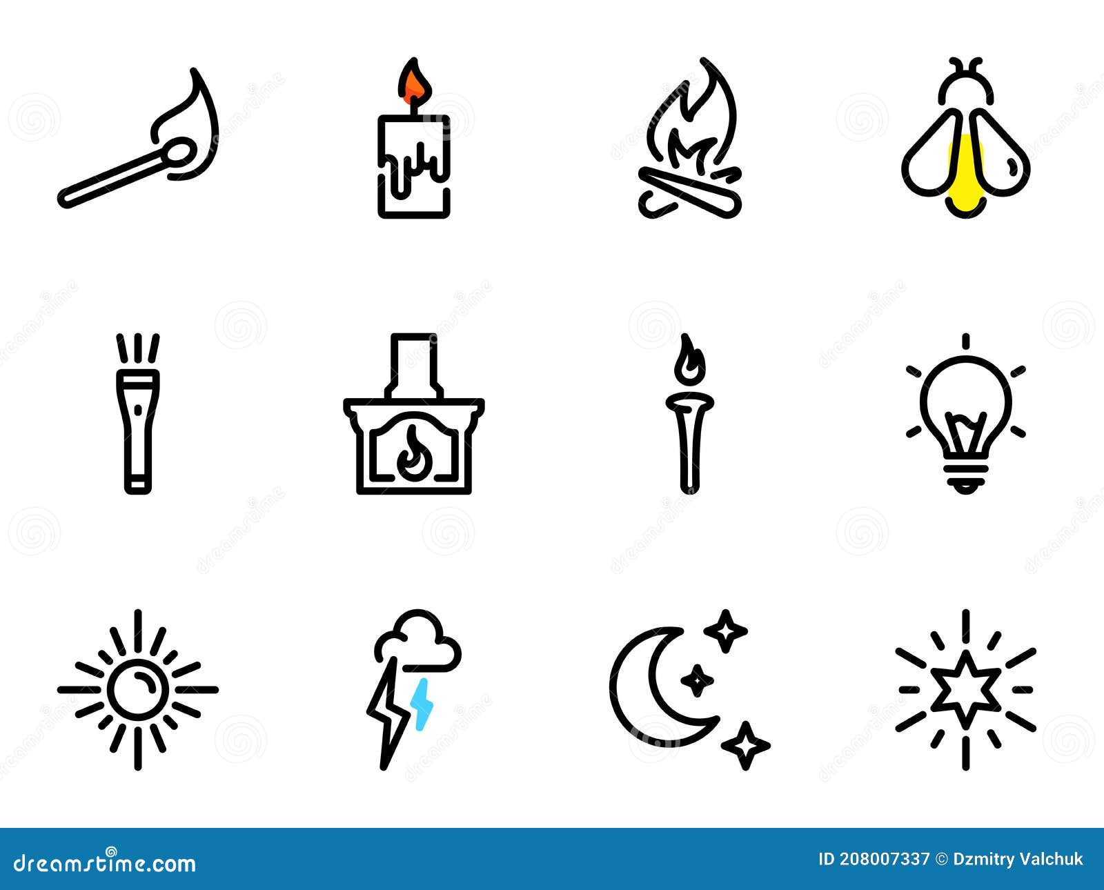 Light sources icons stock vector. Illustration of graphic - 208007337