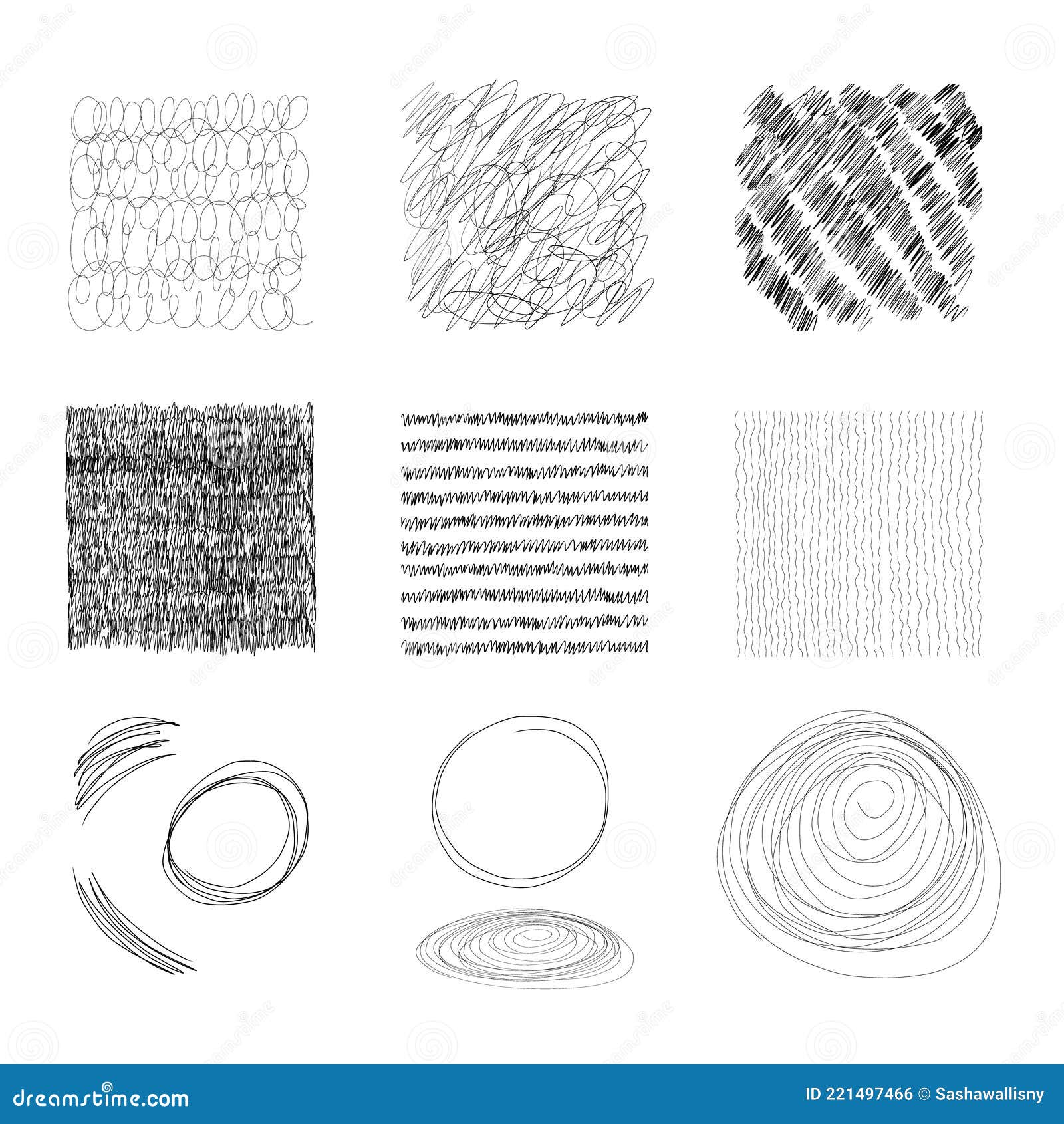 Set of Black Vector Illustrations of Abstract Hand Drawn Square ...