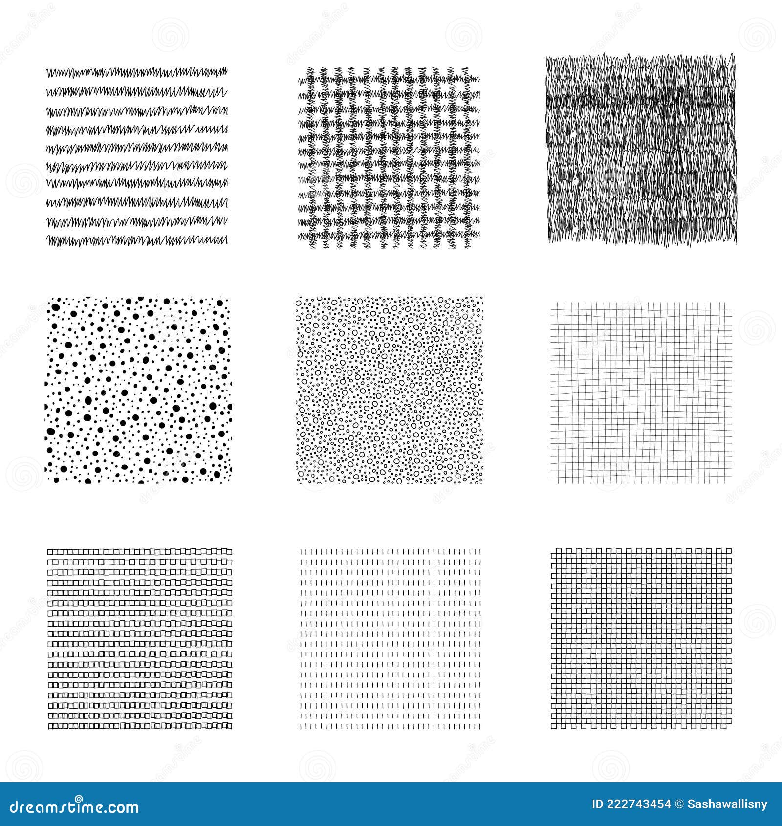 Set of Black Vector Illustrations of Abstract Hand Drawn Square ...