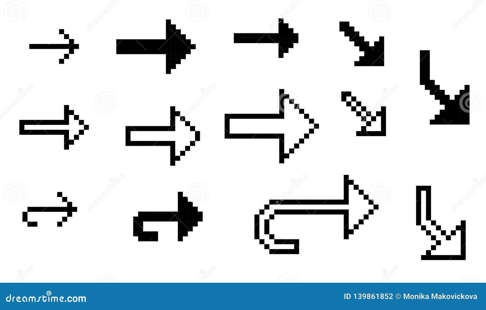 Set of 13 Black Vector Pixelart Arrows Stock Illustration ...