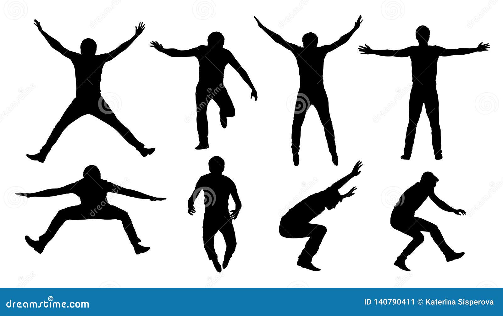 Set of Black Vector Silhouettes of Jumping or Falling Man Isolated on ...