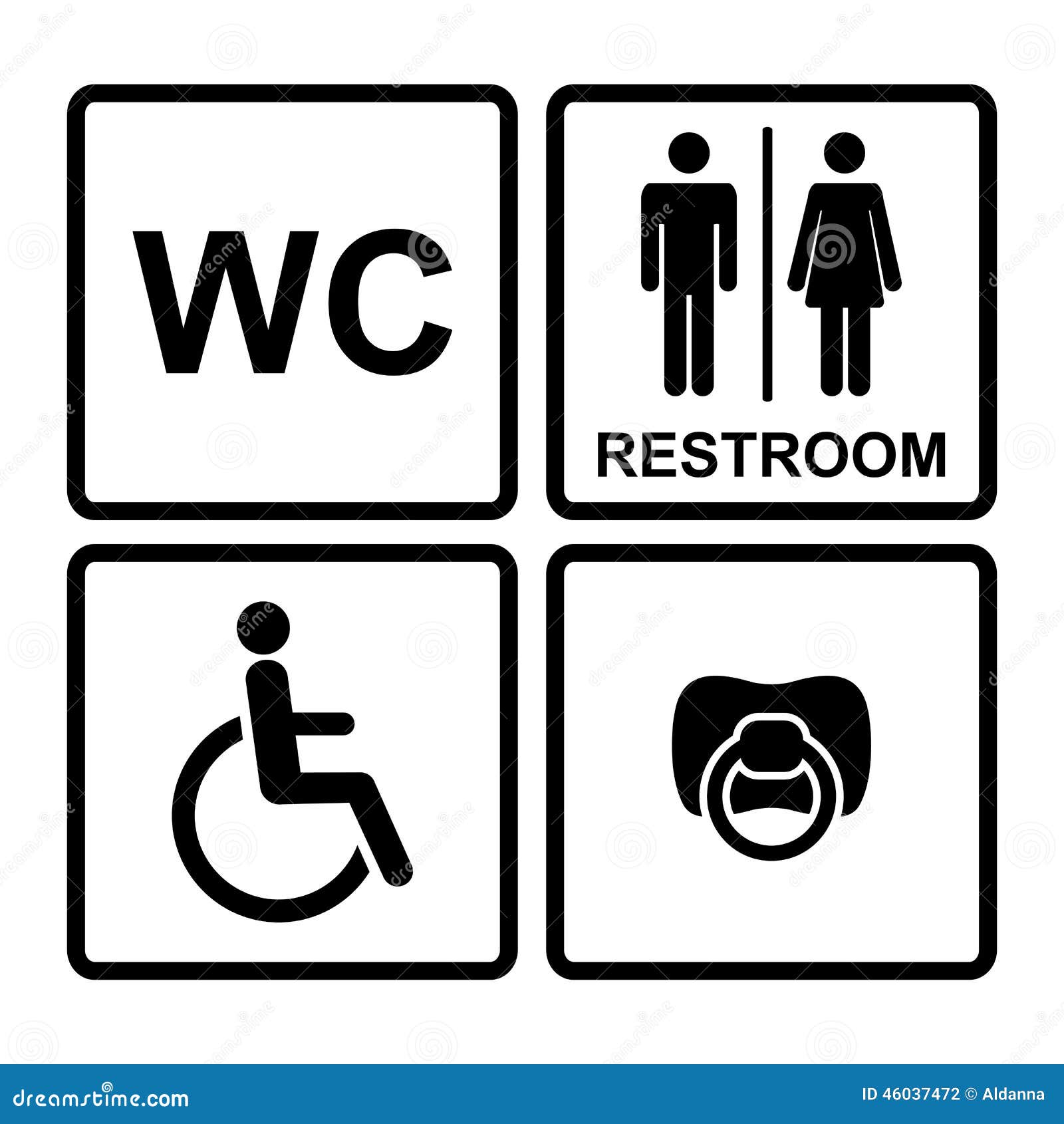 Set Of Black Wc Icons On White Background In Frame Vector Illustration ...