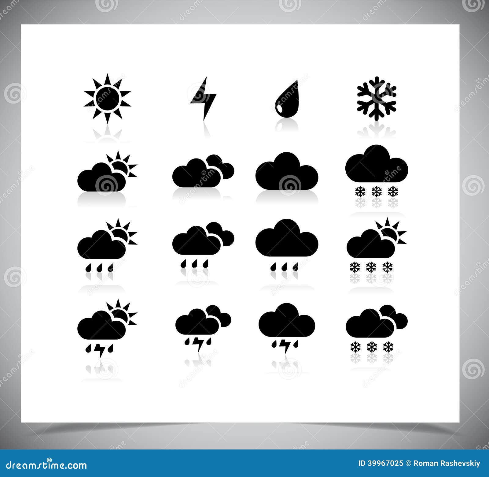 Set of Black Weather Icons. Stock Illustration - Illustration of rainy ...