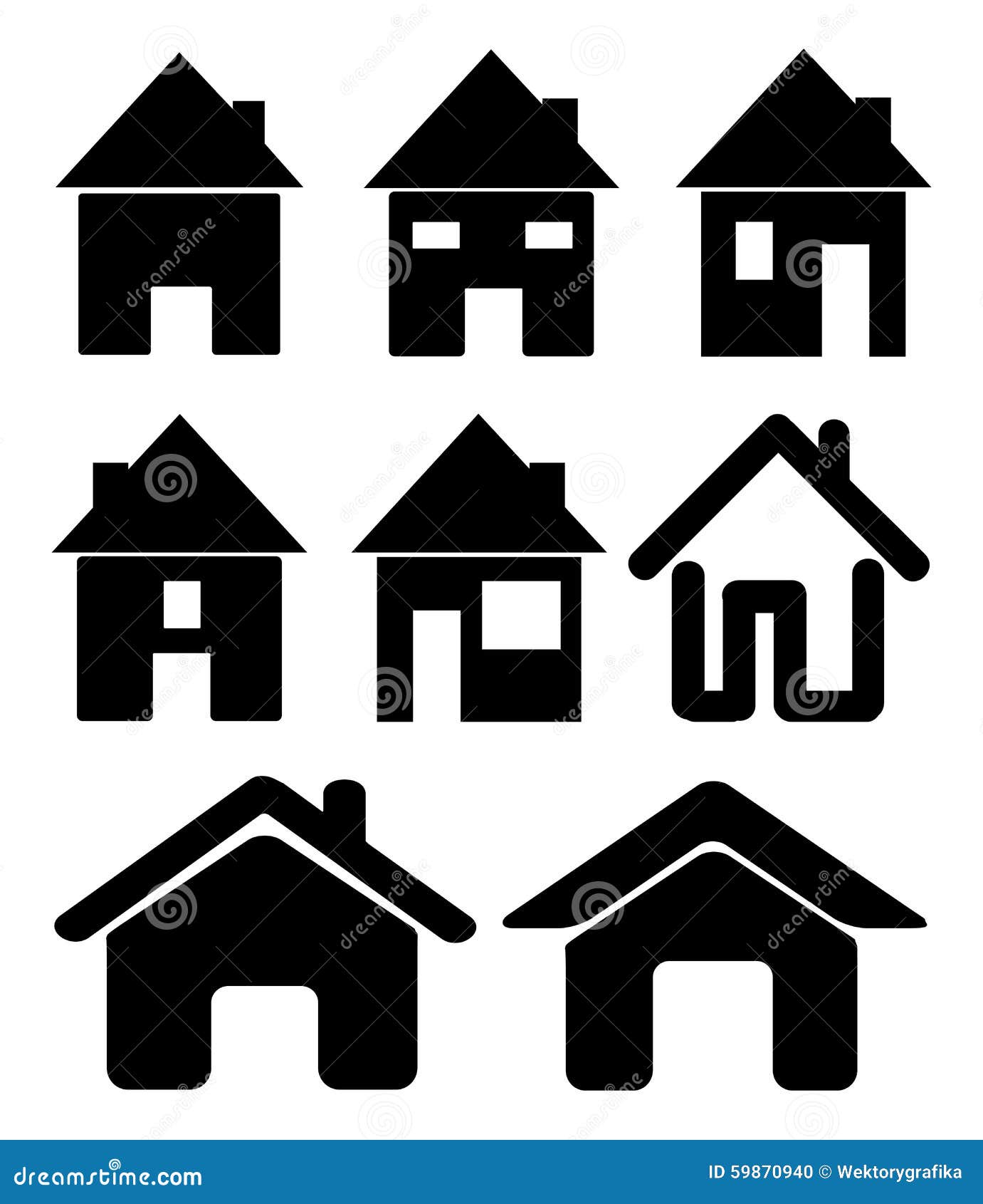 Set of Black Web Home Icon, Symbol. Vector Illustration on White ...