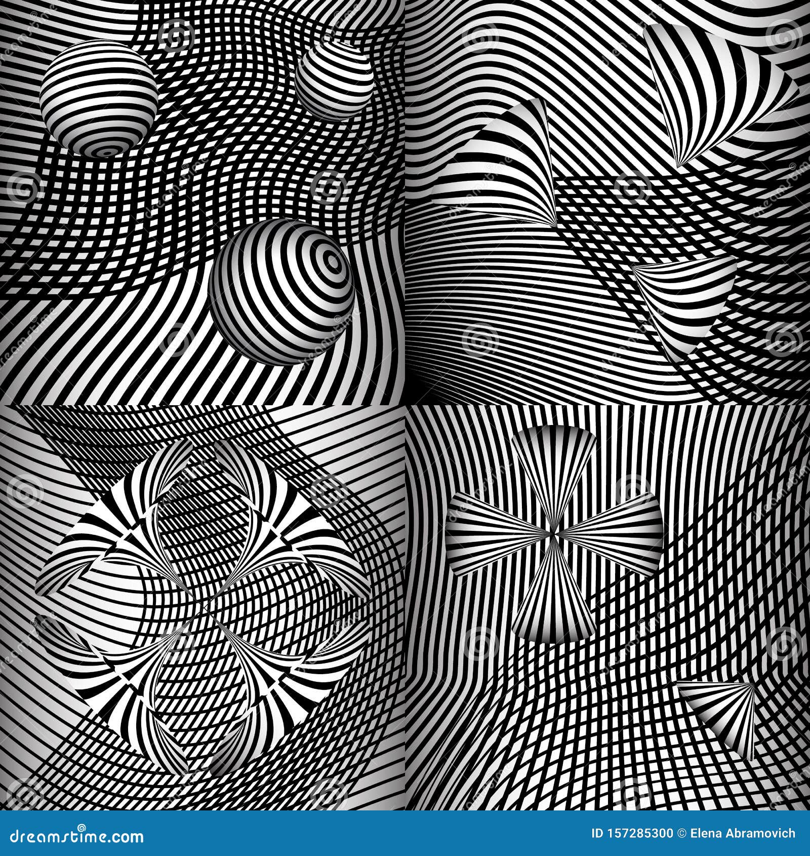 A Set of Black and White Abstract Backgrounds with Optical Illusion ...