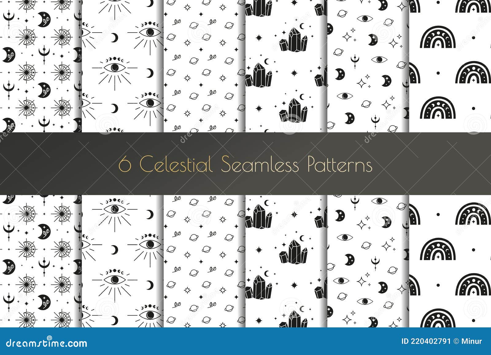 Set of Black and White Boho Seamless Patterns. Stock Vector ...