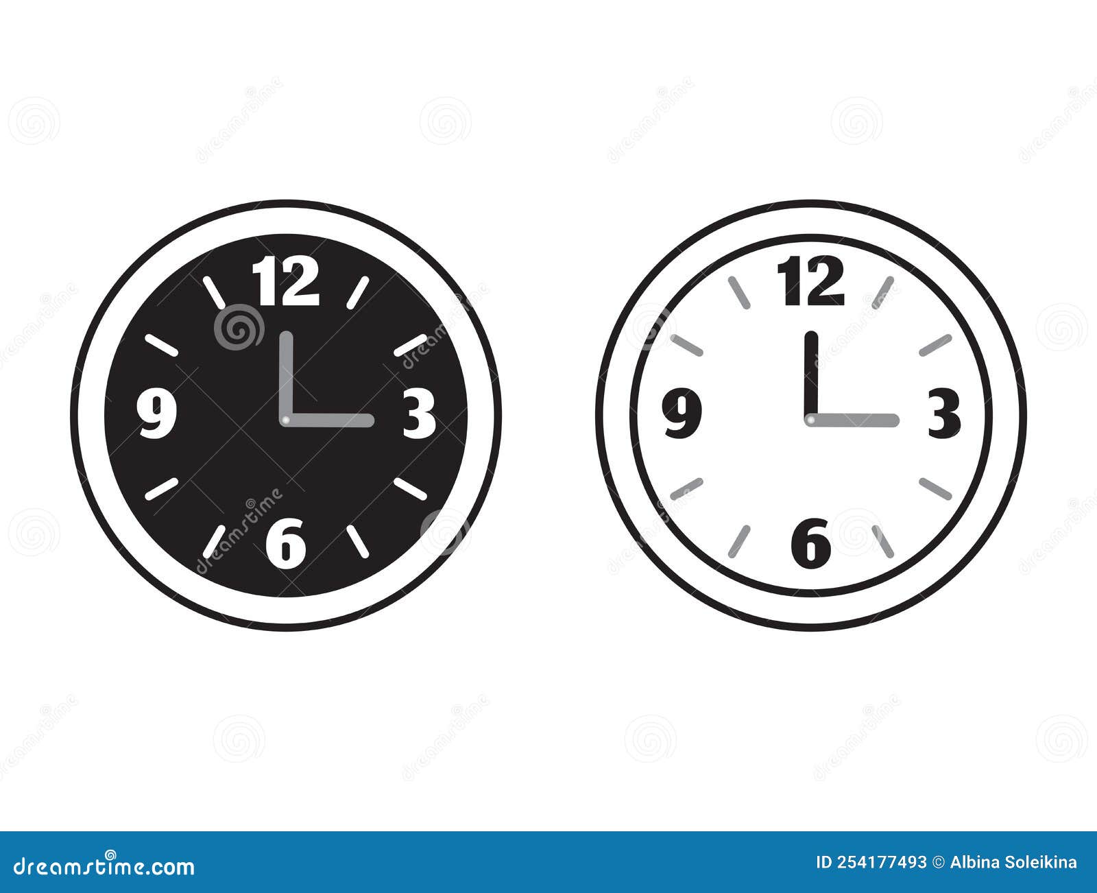 Set of Black and White Circle Clock Flat Block Icon Design, Classic ...