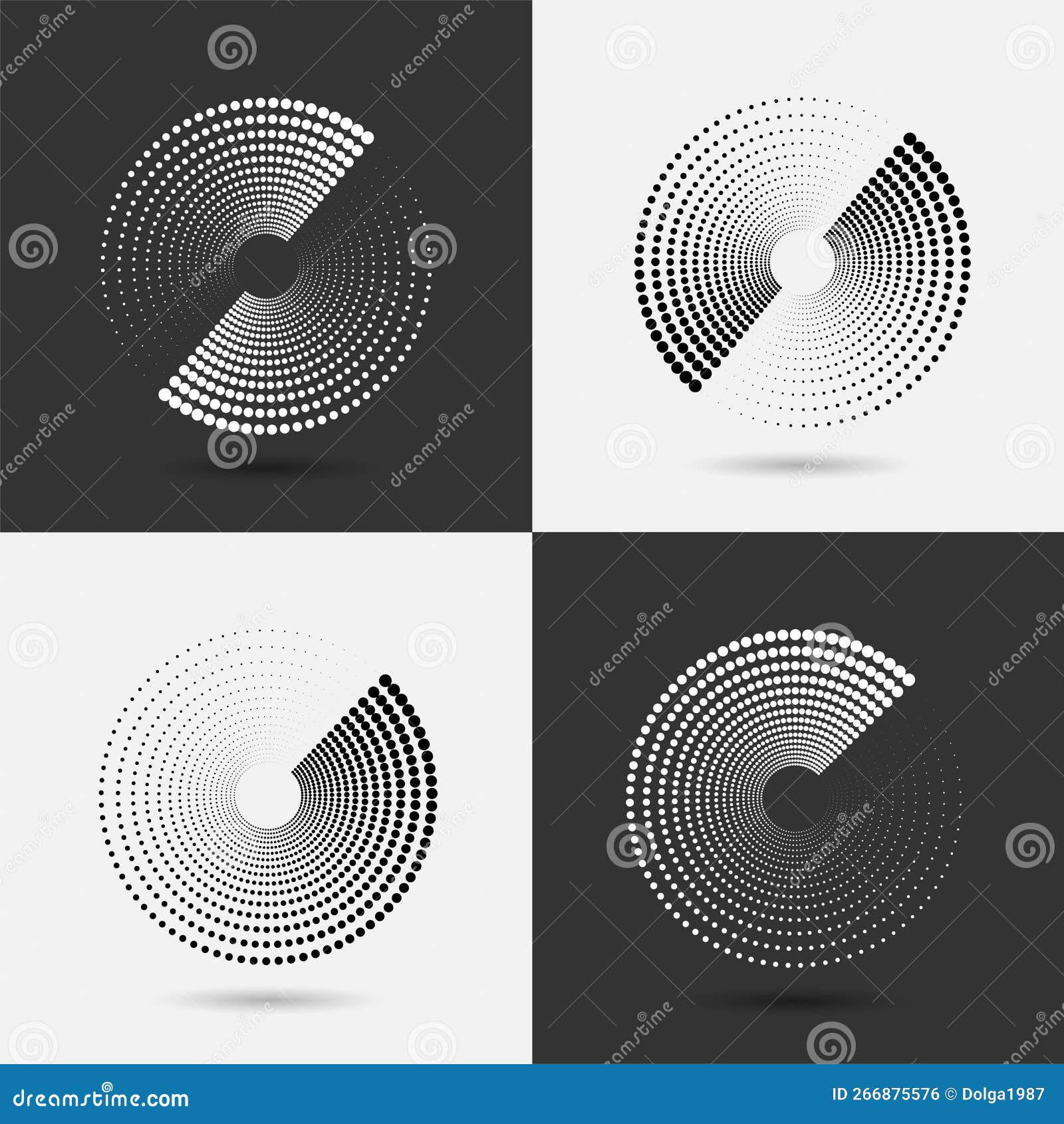 A Set of Black and White Circles of Dotted Halftones with a Shadow ...