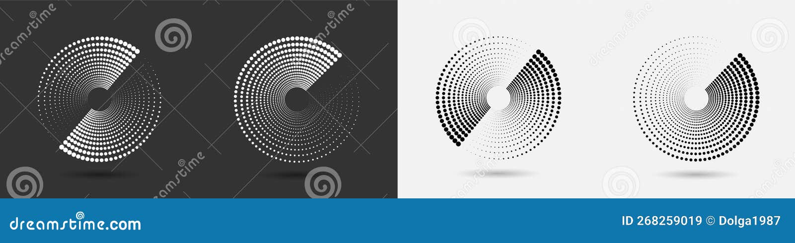 A Set of Black and White Circles of Dotted Halftones with a Shadow ...