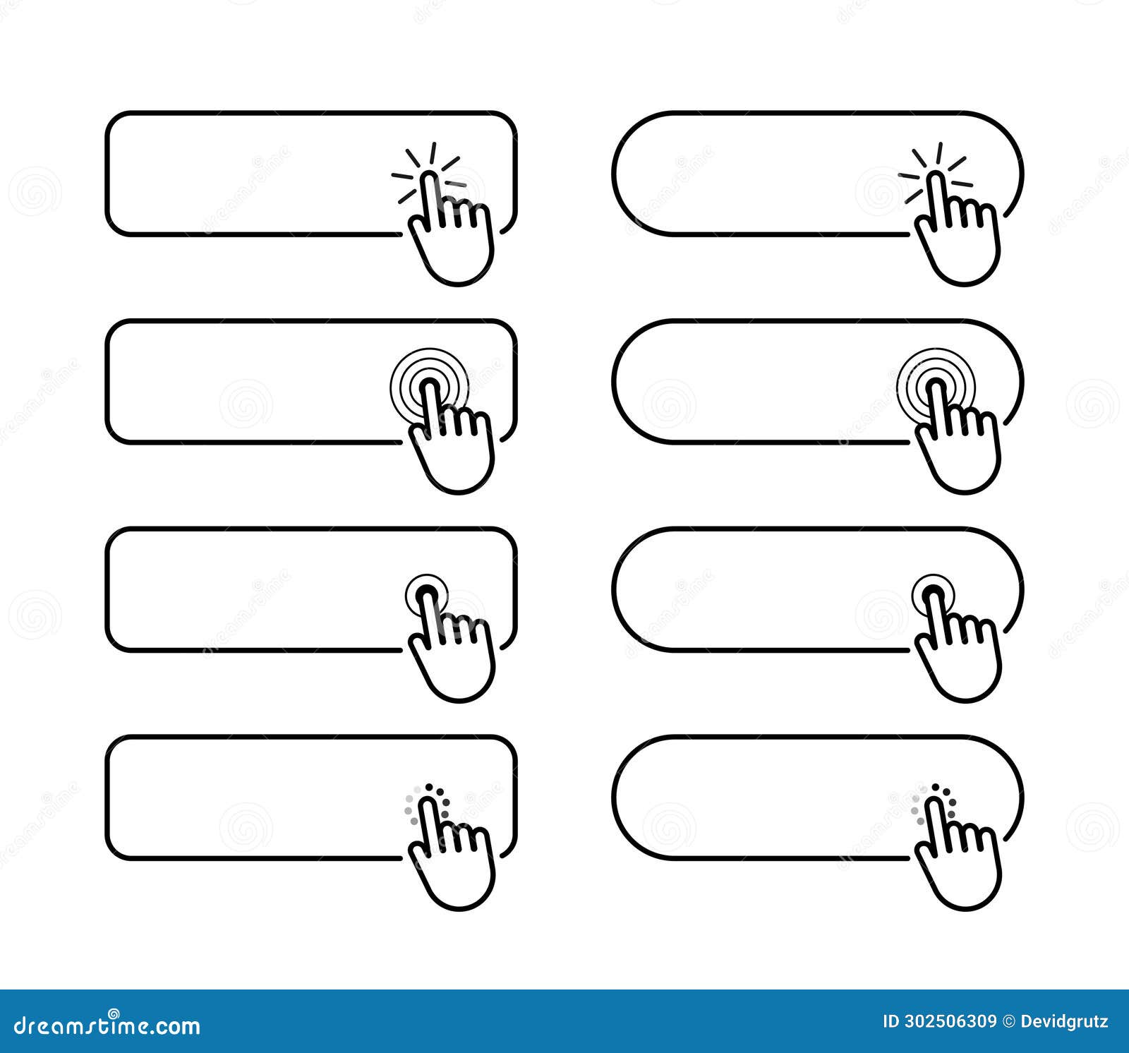 Set of Black and White Clicking Hand Icons for Web Buttons - Vector ...