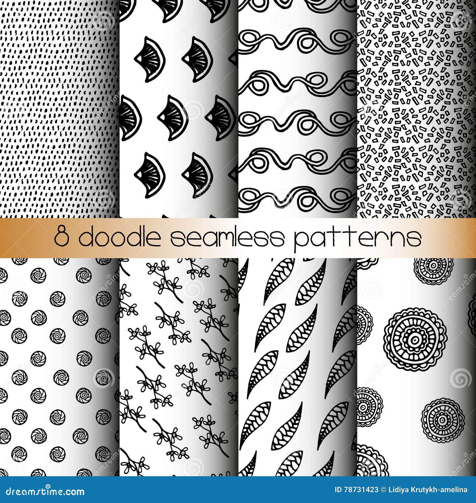 Set of 8 Black and White Doodle Seamless Patterns Stock Vector ...