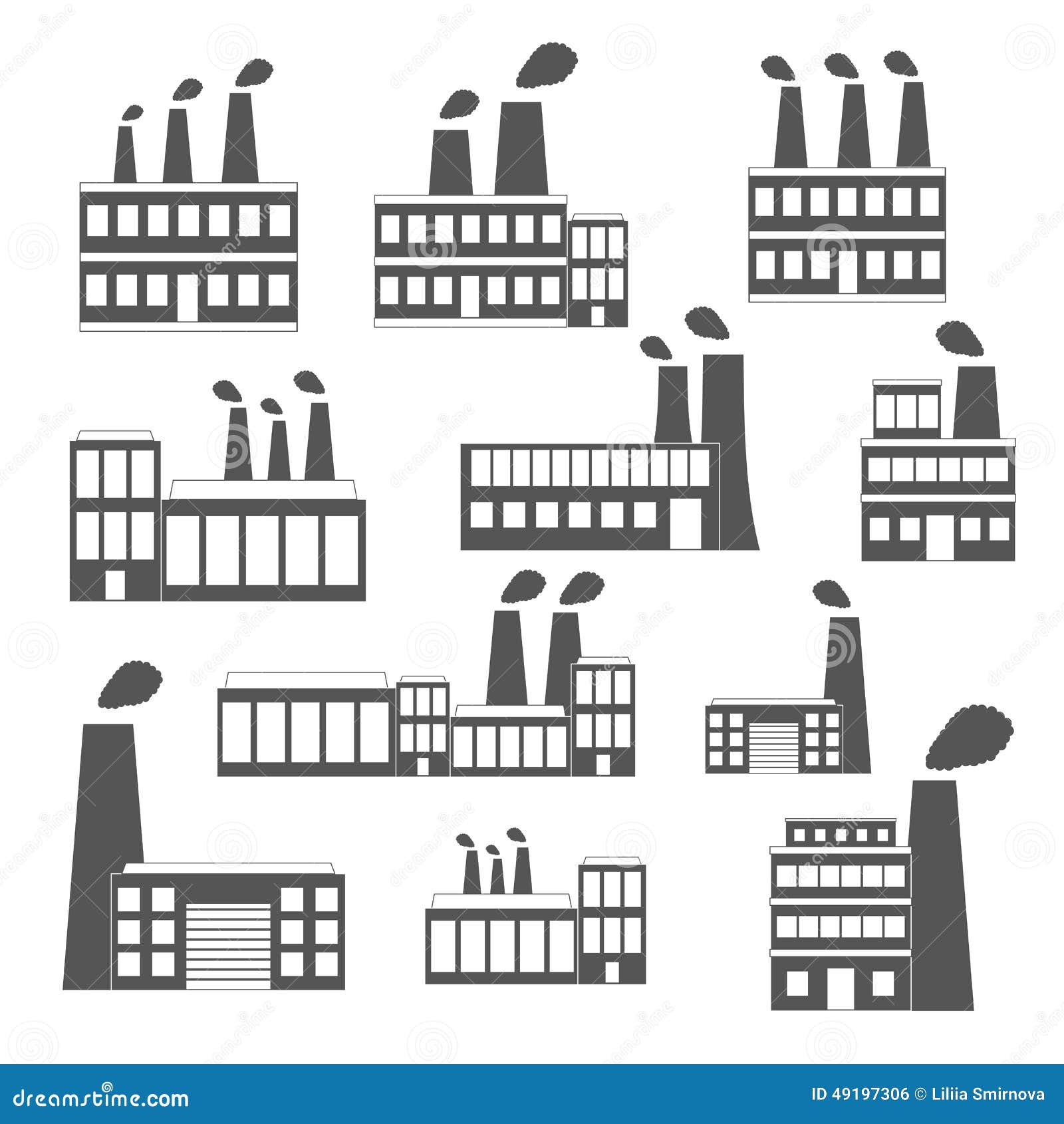 Set of Black-white Factory Icons Stock Vector - Illustration of ...