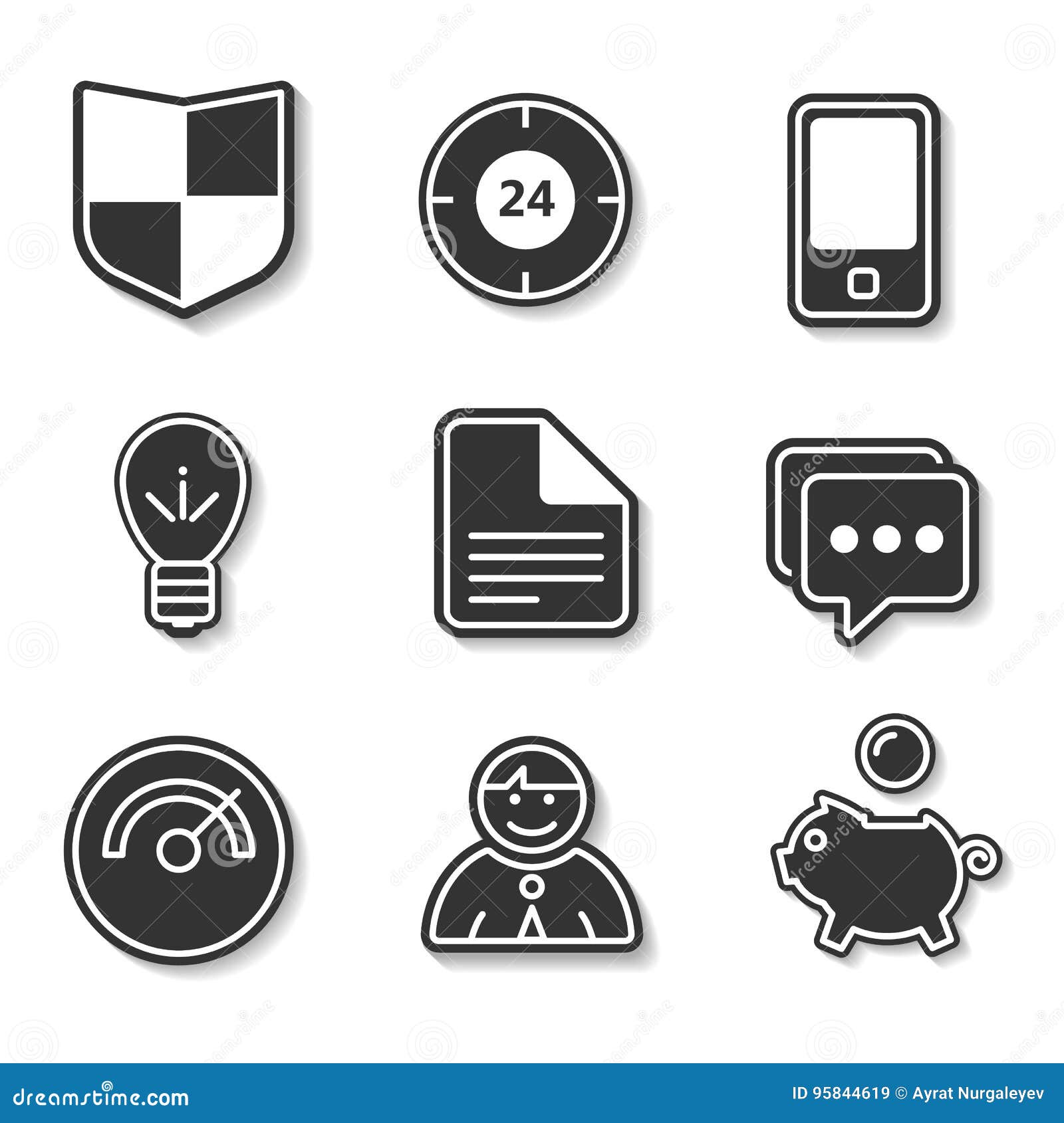 Set of Black and White Flat Icons for Websites and Applications Stock ...
