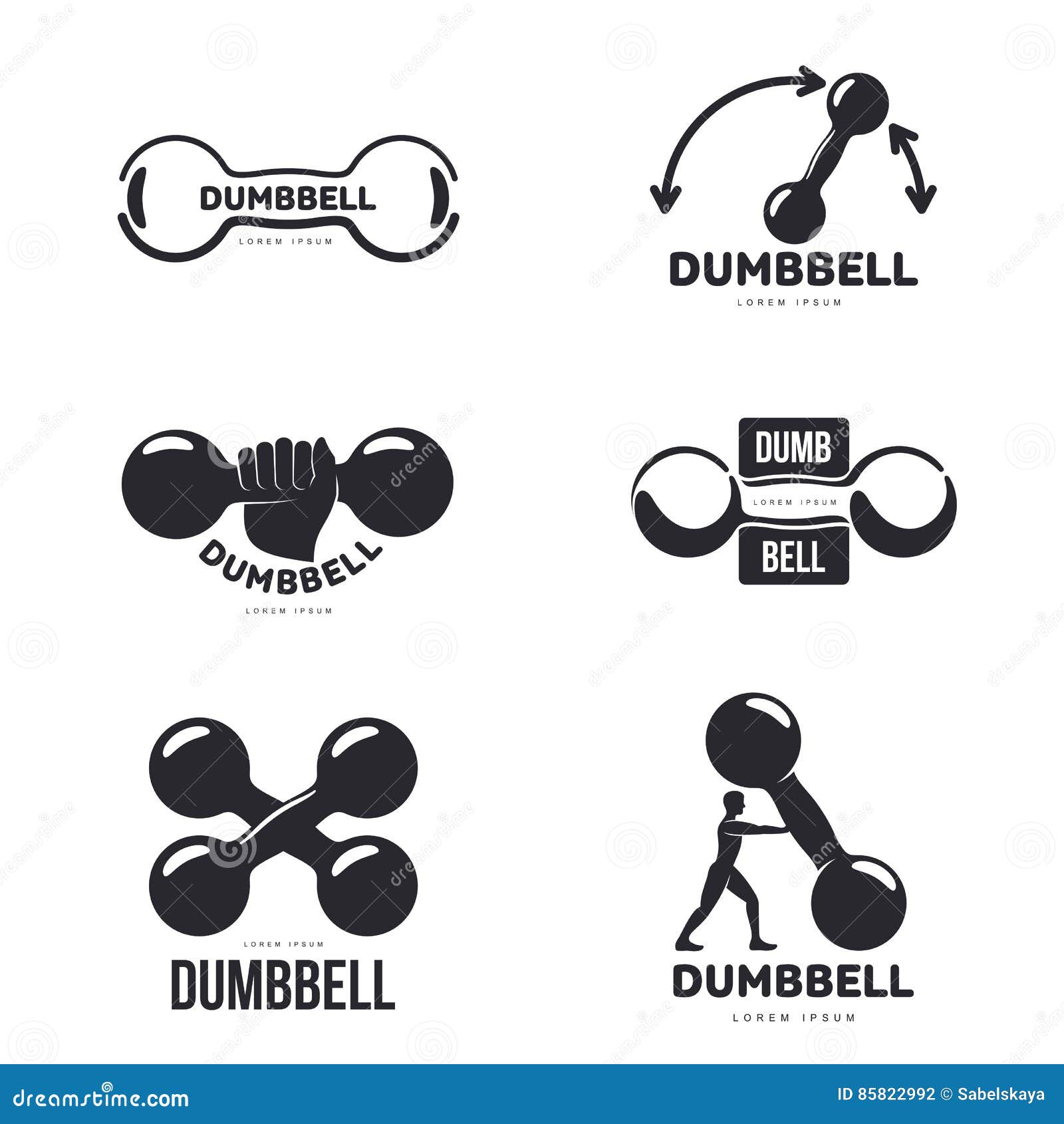 Set of Black and White Graphic Dumbbell Logo Templates Stock Vector ...