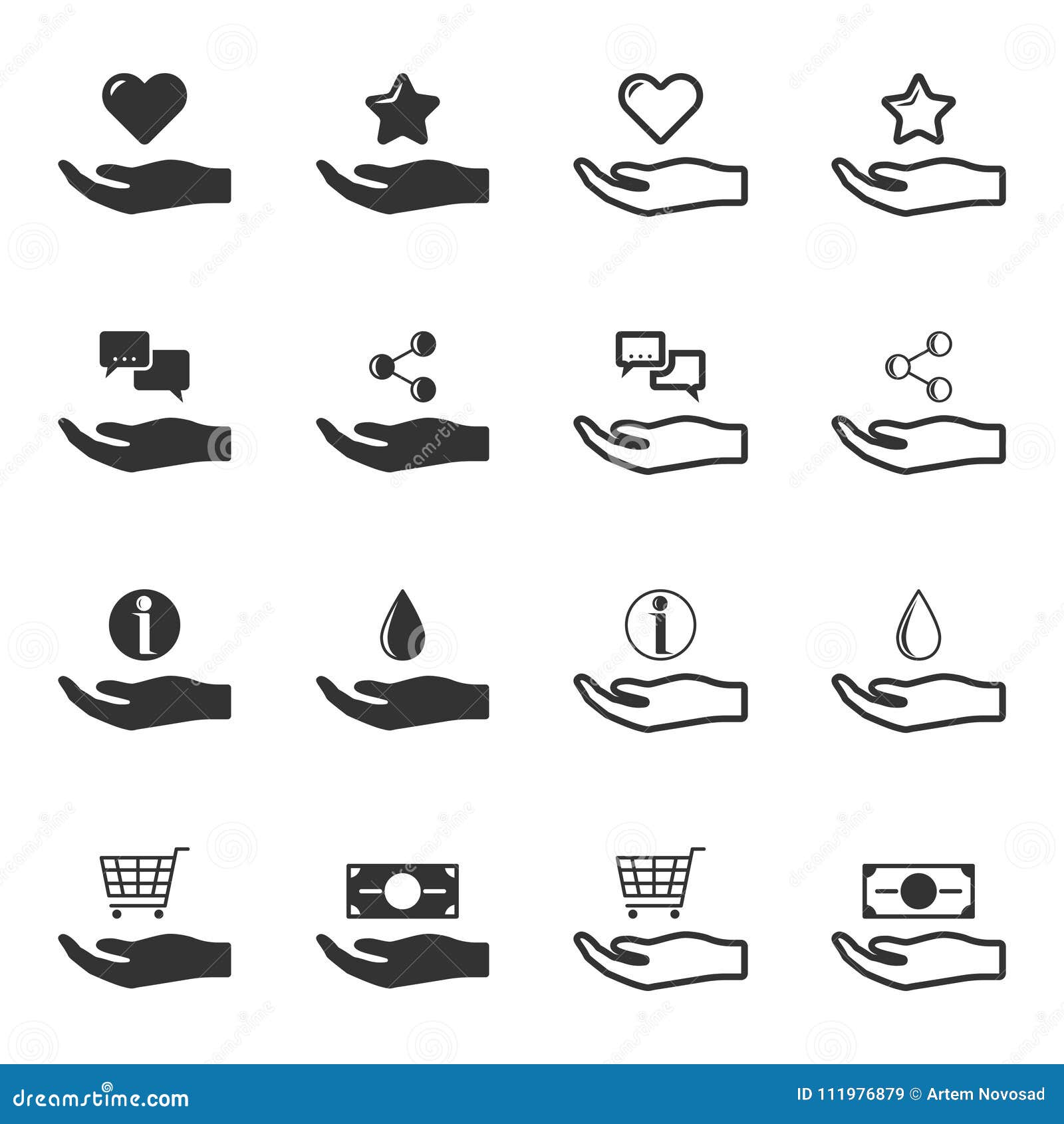 Set of Black and White Hands Offering Service Icons. Isolated Vector ...