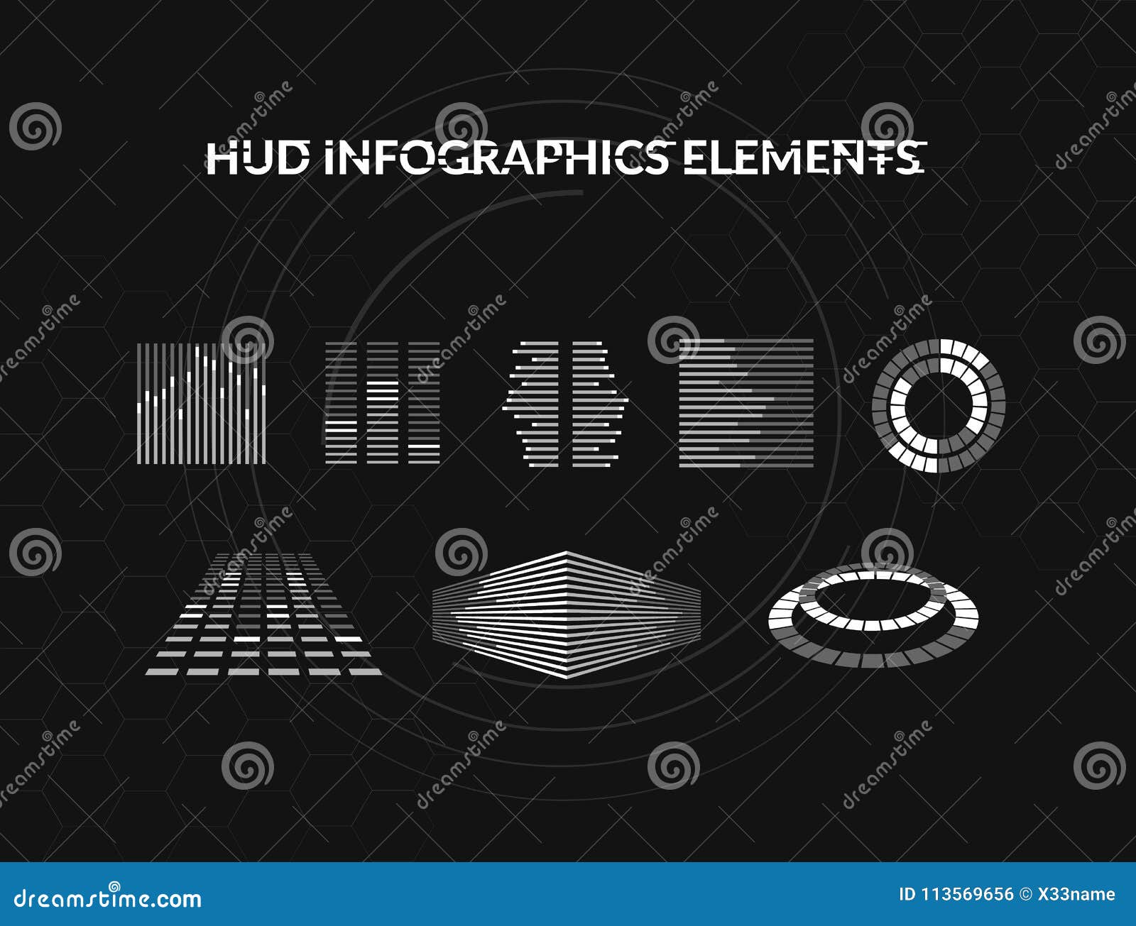 Set of Black and White Hud Infographic Elements. Head-up Display ...