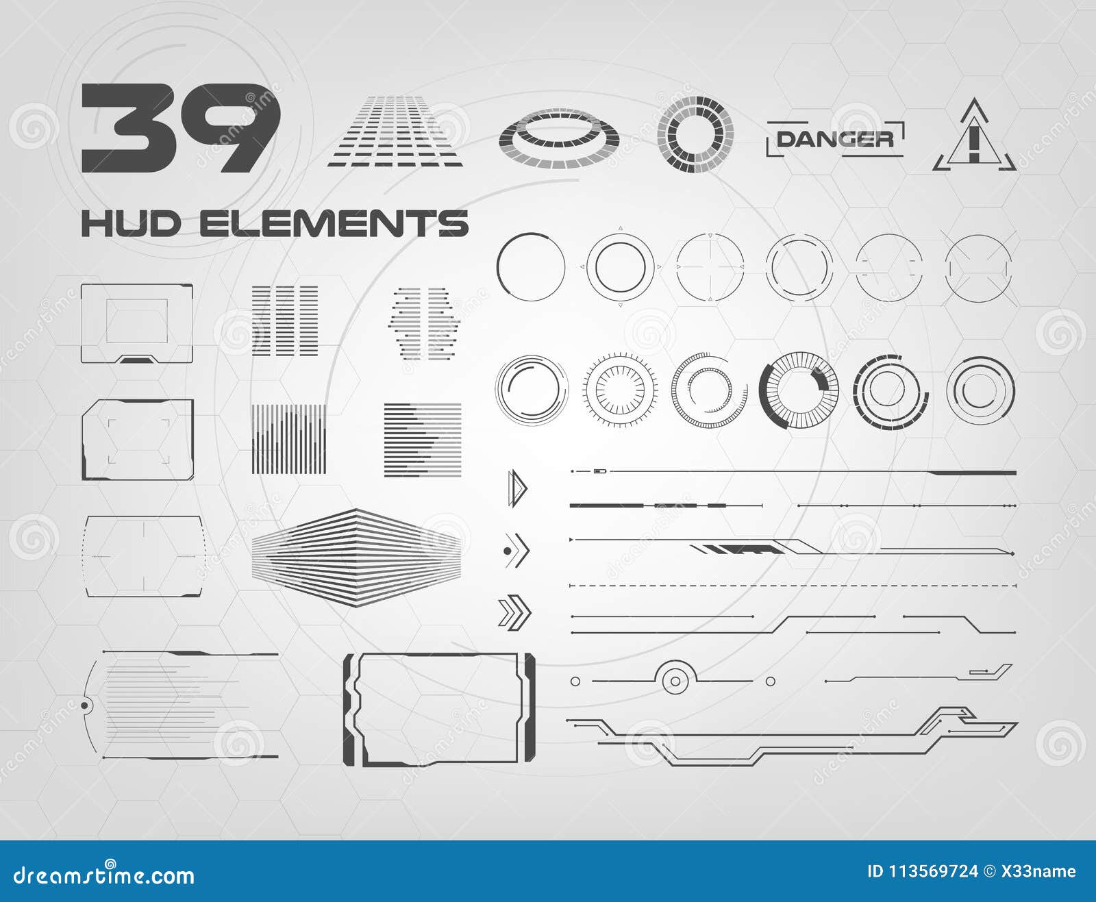 Set of Black and White HUD UI Elements for Business App. Head-up ...
