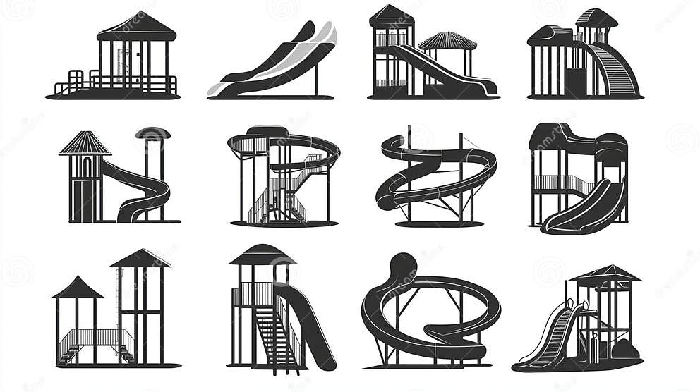 Set of Black and White Icons of Playground Slides and Structures Stock ... Set of Black and White Icons of Playground Slides and Structures Stock ...