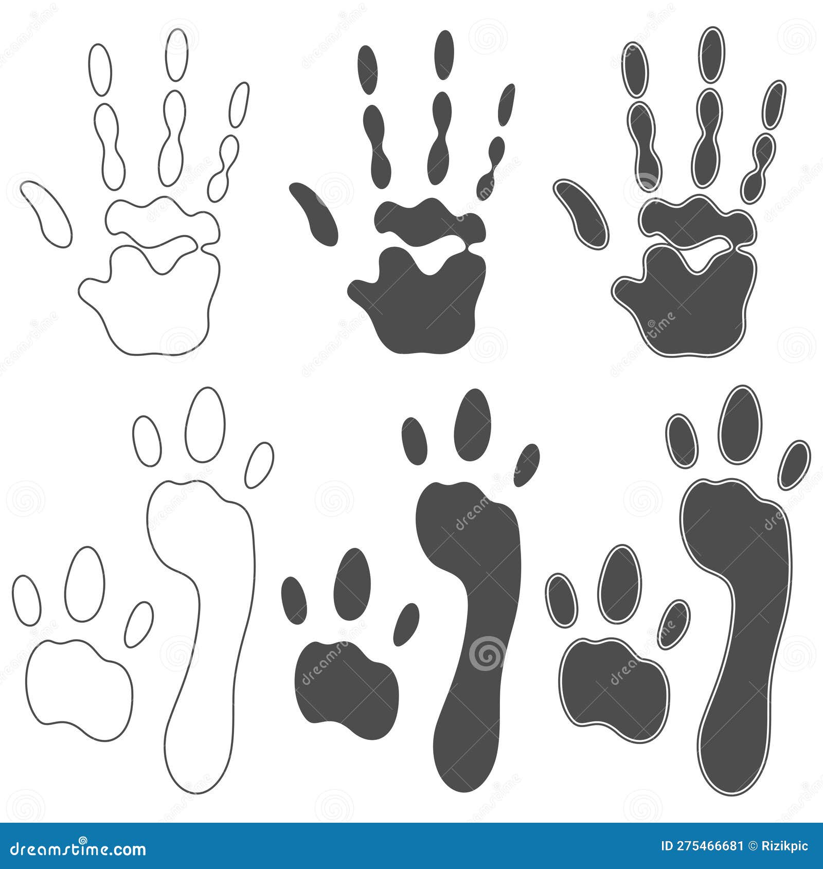 Set of Black and White Illustration with Print of Alien Hand and Feet ...