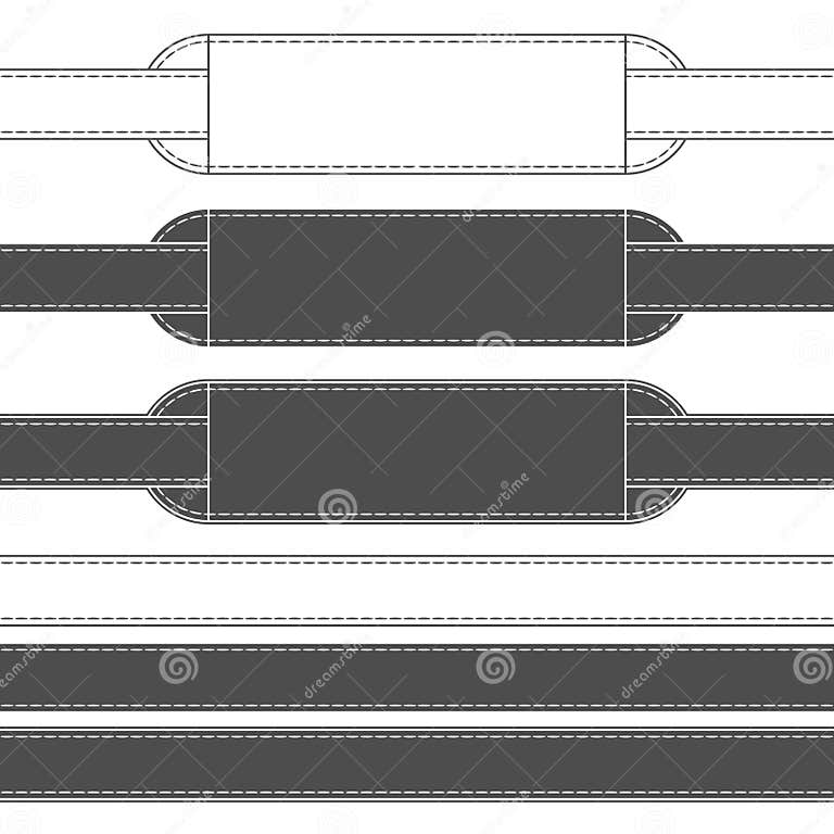 Set of Black and White Illustrations of Belt with Tag. Isolated Vector ...