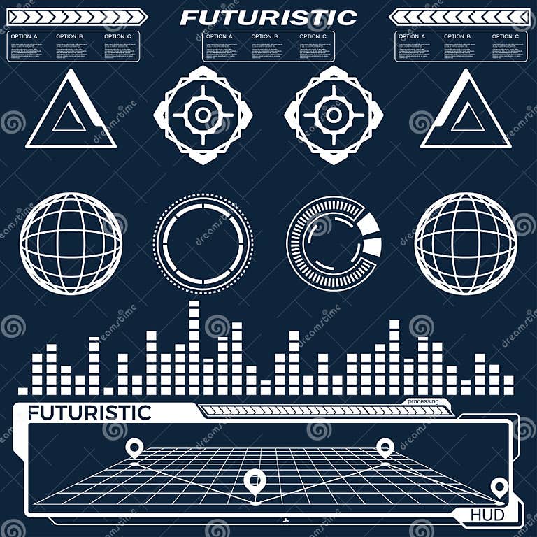 Set of Black and White Infographic Elements. Head-up Display Elements for the Web and App Stock ...