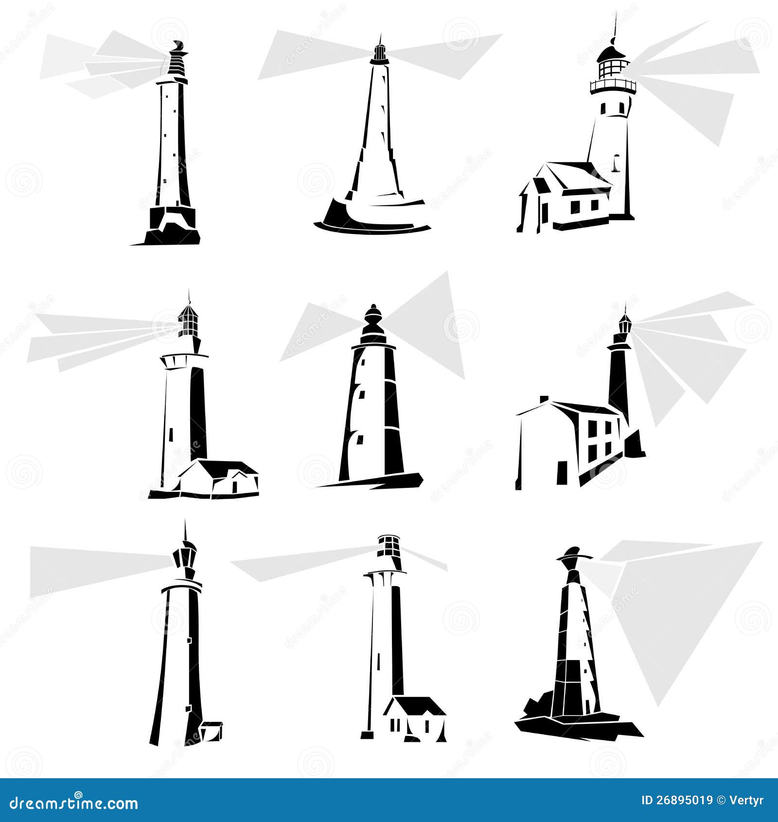Set of Black and White Lighthouse Icons. Stock Vector - Illustration of ...