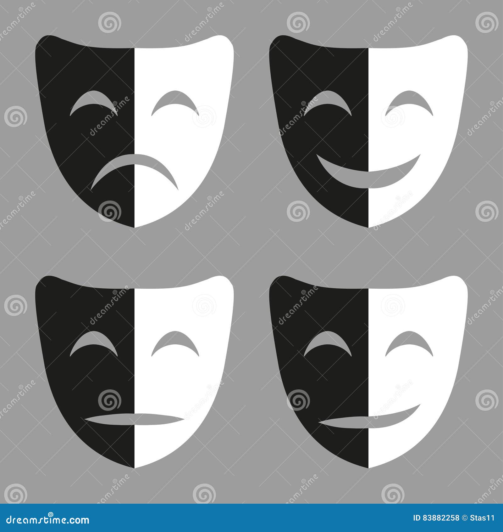 Set of Black and White Masks with Emotions Stock Vector - Illustration ...