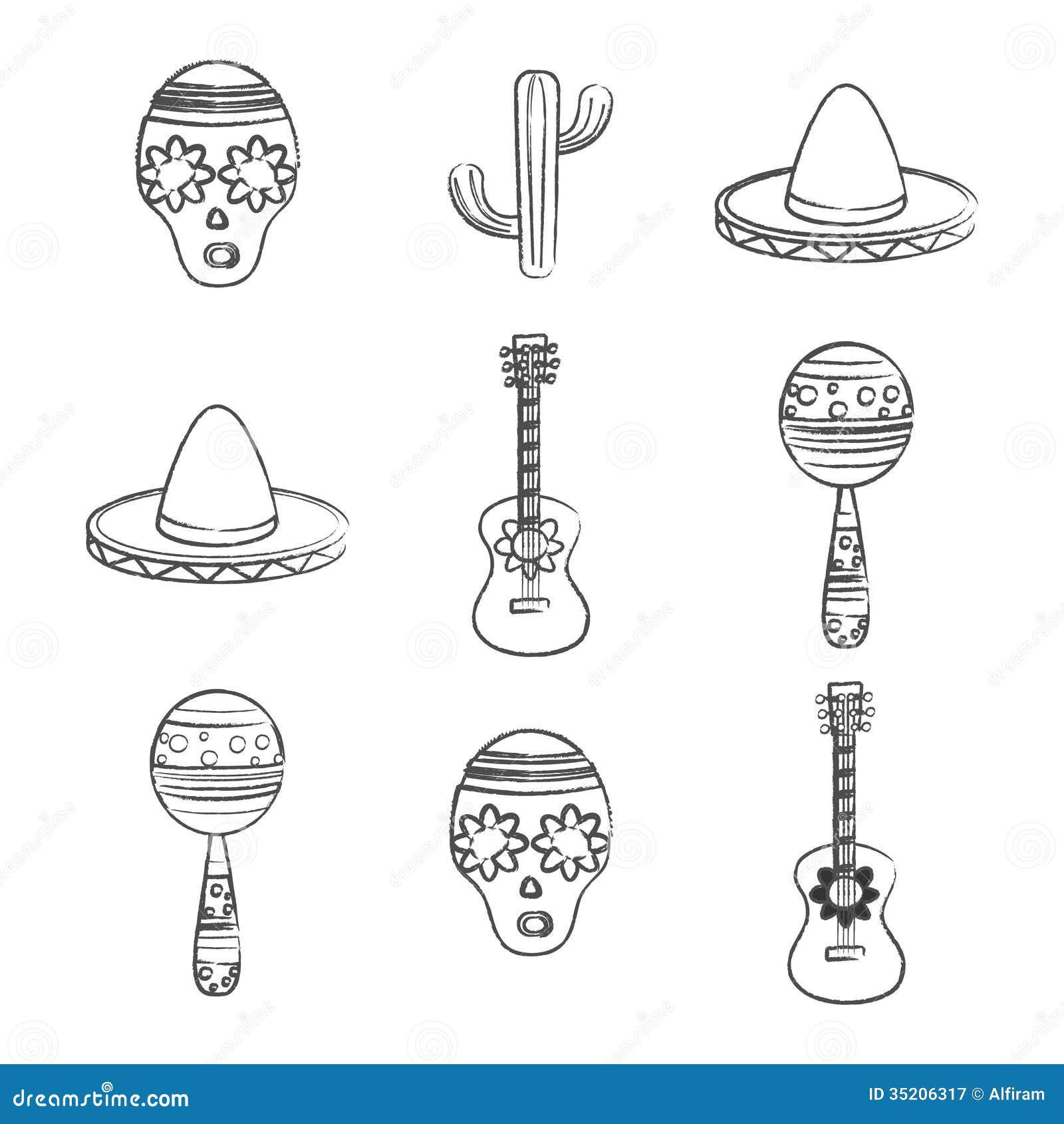 Set of Black and White Mexican Symbols Stock Vector - Illustration of ...