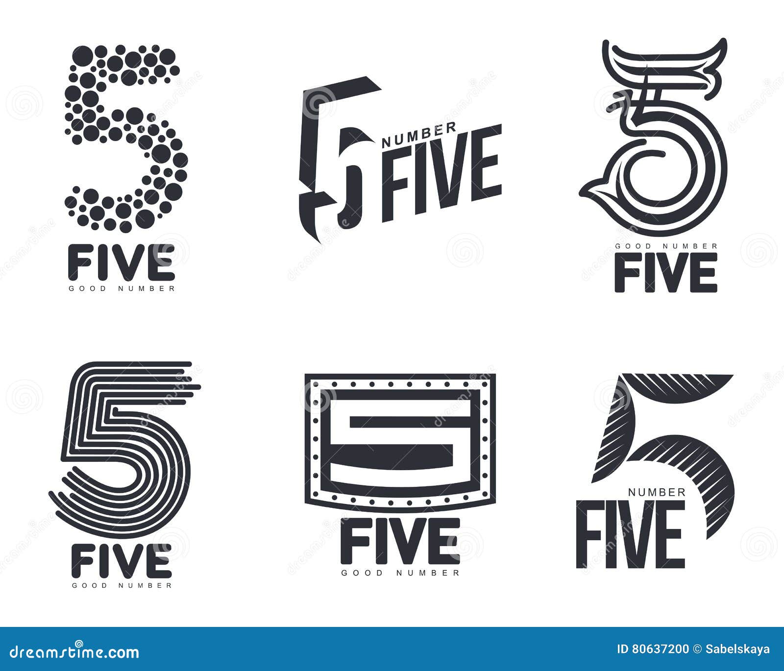 Set of Black and White Number Five Logo Templates Stock Vector ...