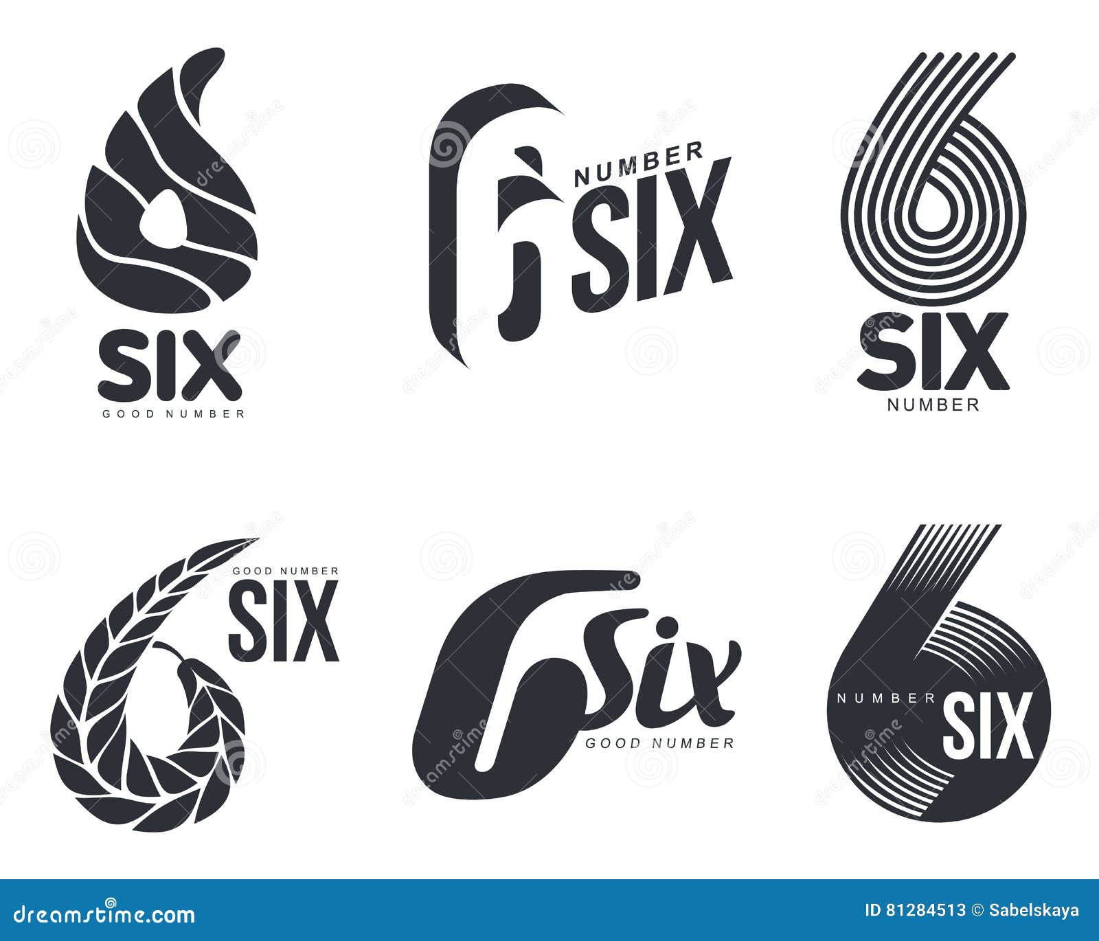 Set of Black and White Number Six Logo Templates Stock Vector ...