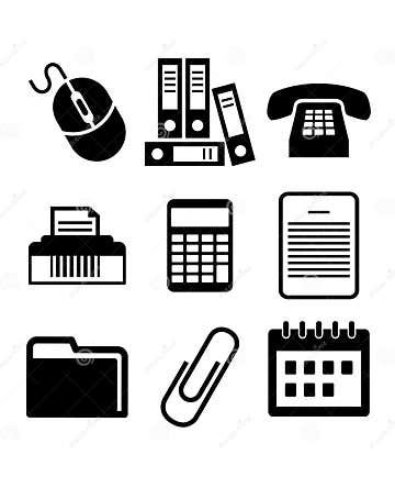 Set of Black and White Office Icons Stock Vector - Illustration of ...