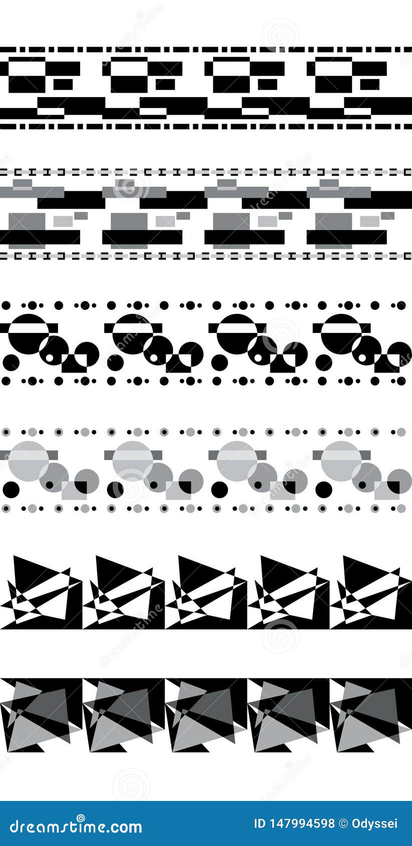 Set of Black and White Ornamental Geometric Frieze Border Patterns ...