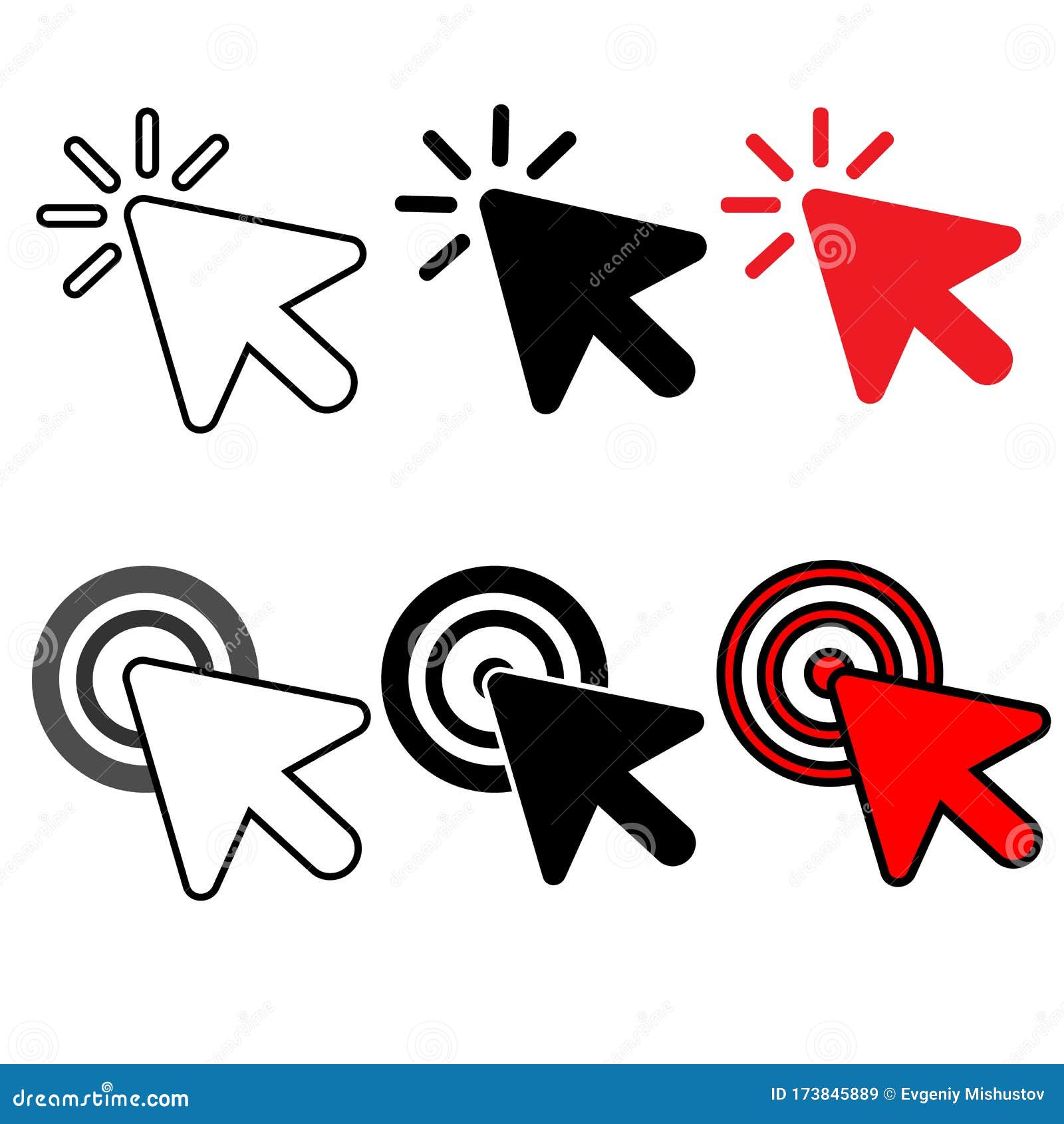 Set of Black White and Red Computer Mouse Clicks on a White Background ...