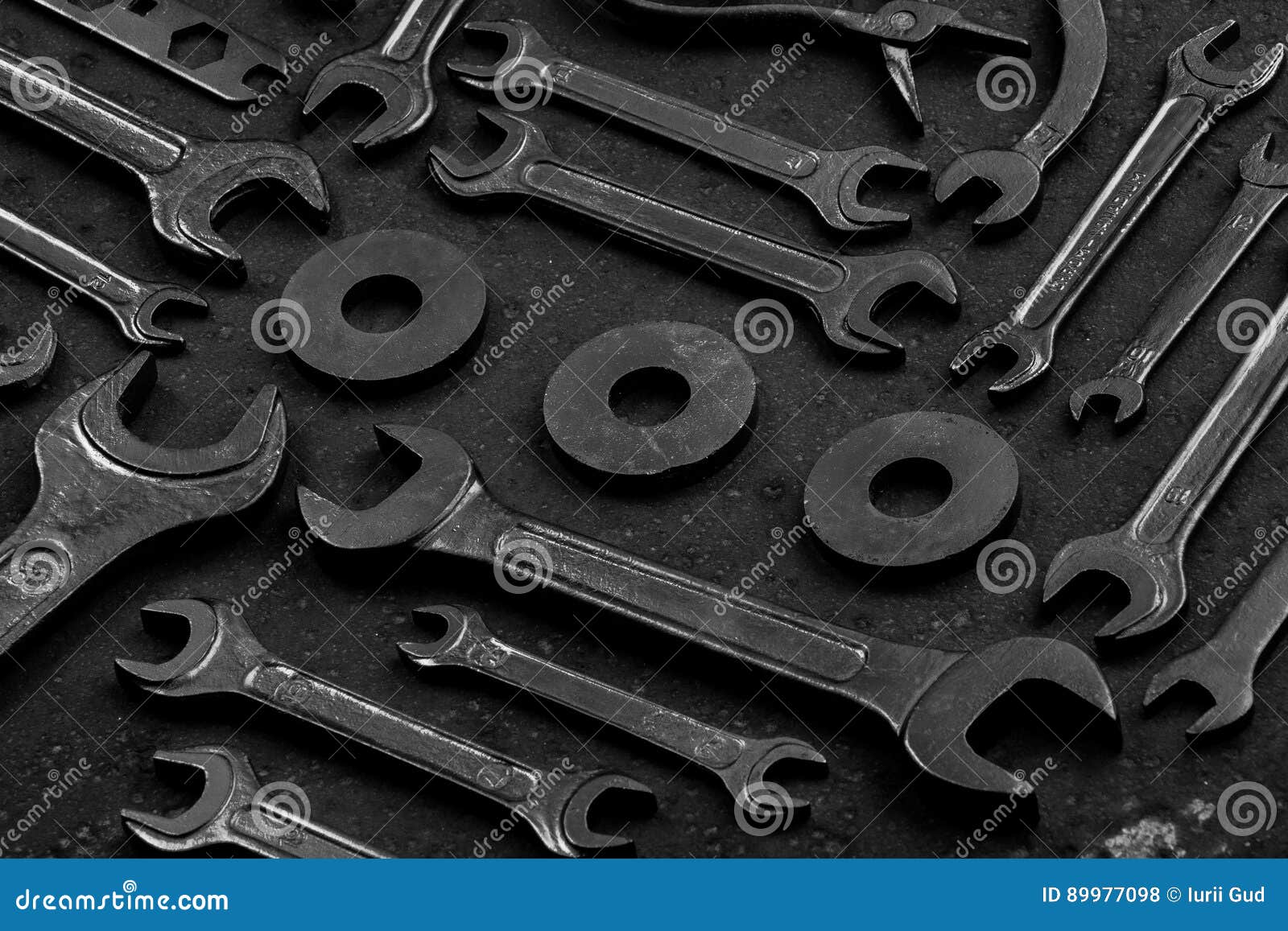 Set of Black & White Repair Tools on Black Background Stock Photo ...