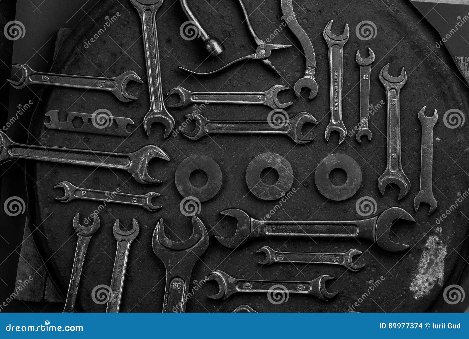 Set of Black & White Repair Tools on Black Background Stock Photo ...