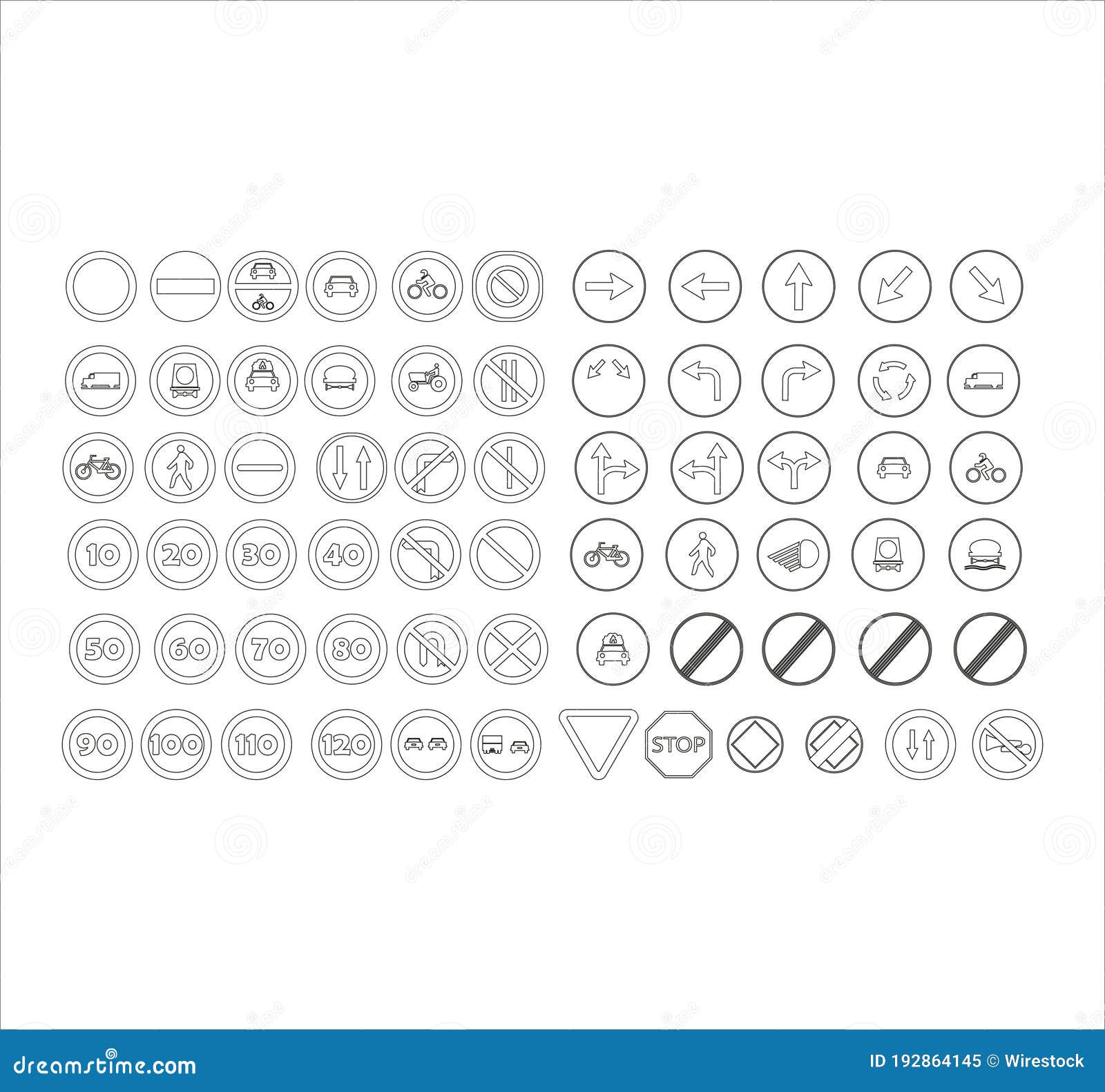 Set of Black and White Road Traffic Sign Icons Stock Illustration ...