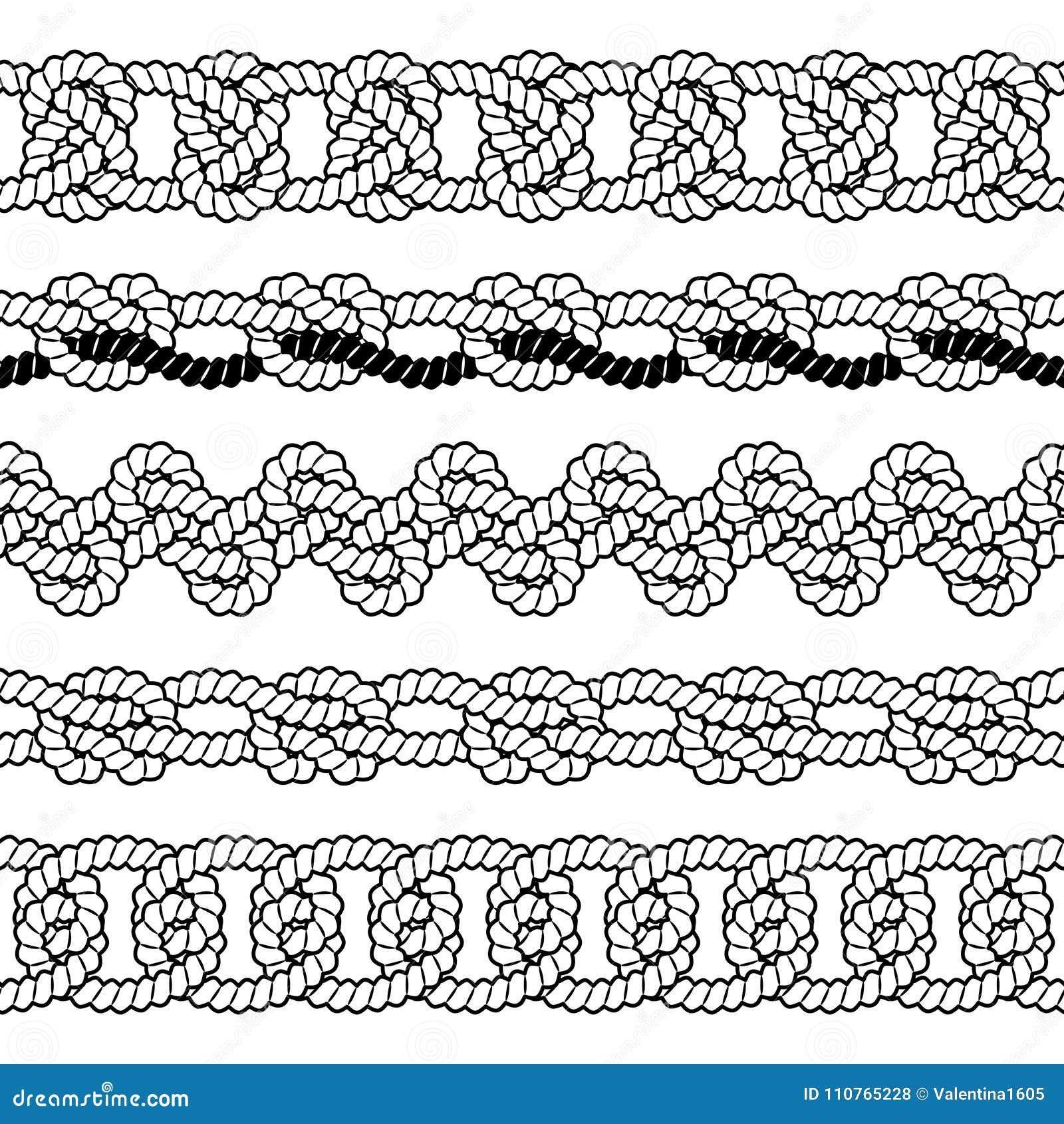 Set of Black and White Rope Seamless Borders Stock Vector ...