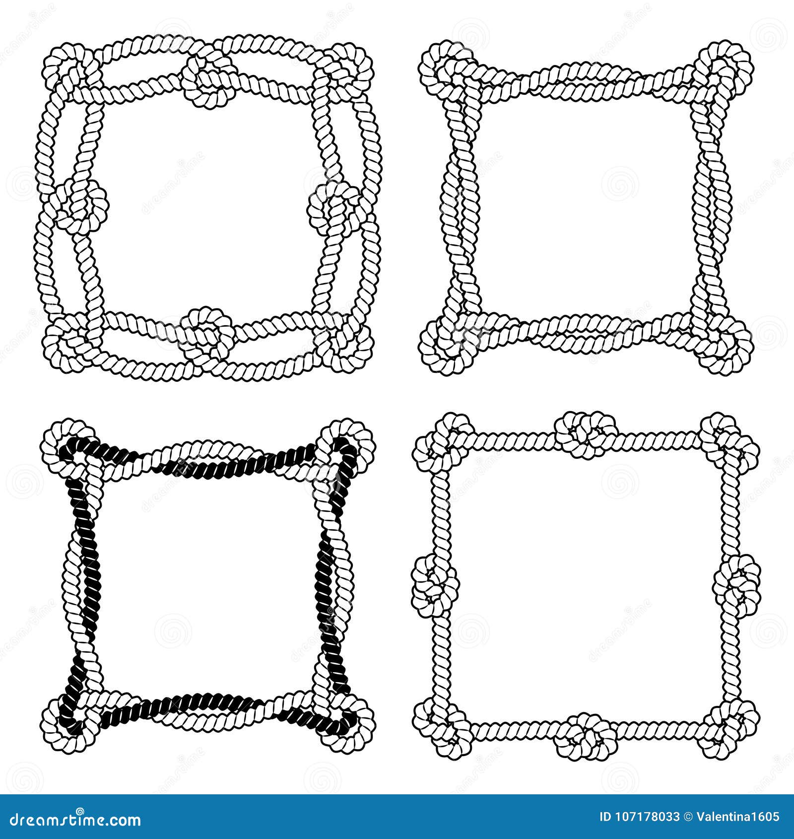 White Rope Woven Vector Border With Rope Knots, Square Vector Frame ...
