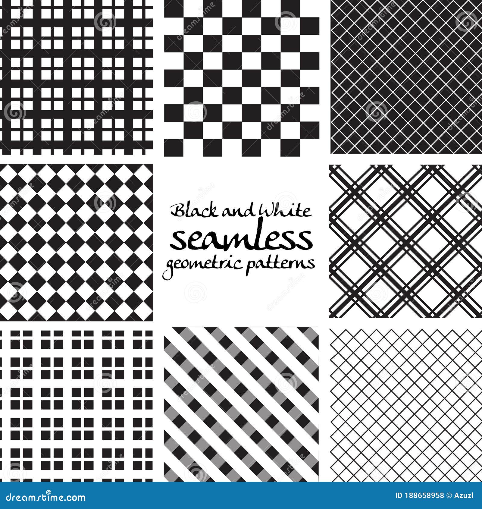 Black and White Seamless Geometric Patterns in Square Stock Vector ...