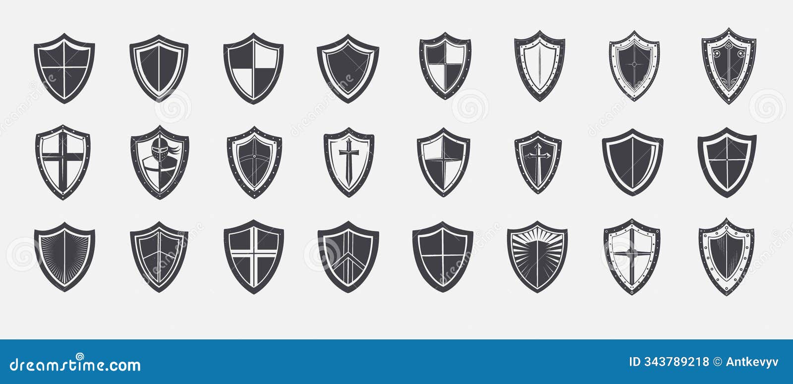 Set 30 Black White Shields Various Shapes Designs, Battle Emblem ...
