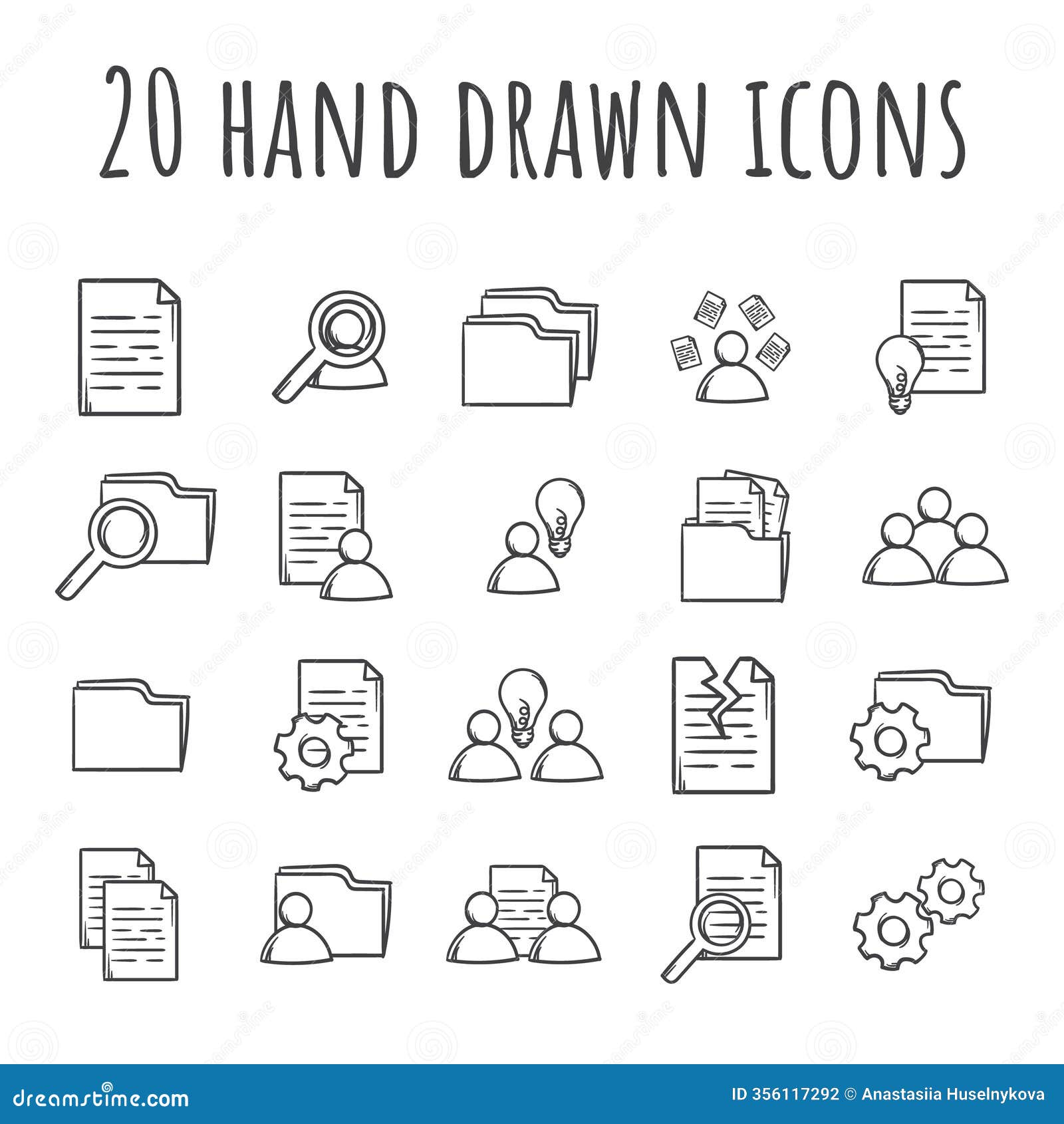 Set of Black and White Simple Icons of Management, Office Work ...